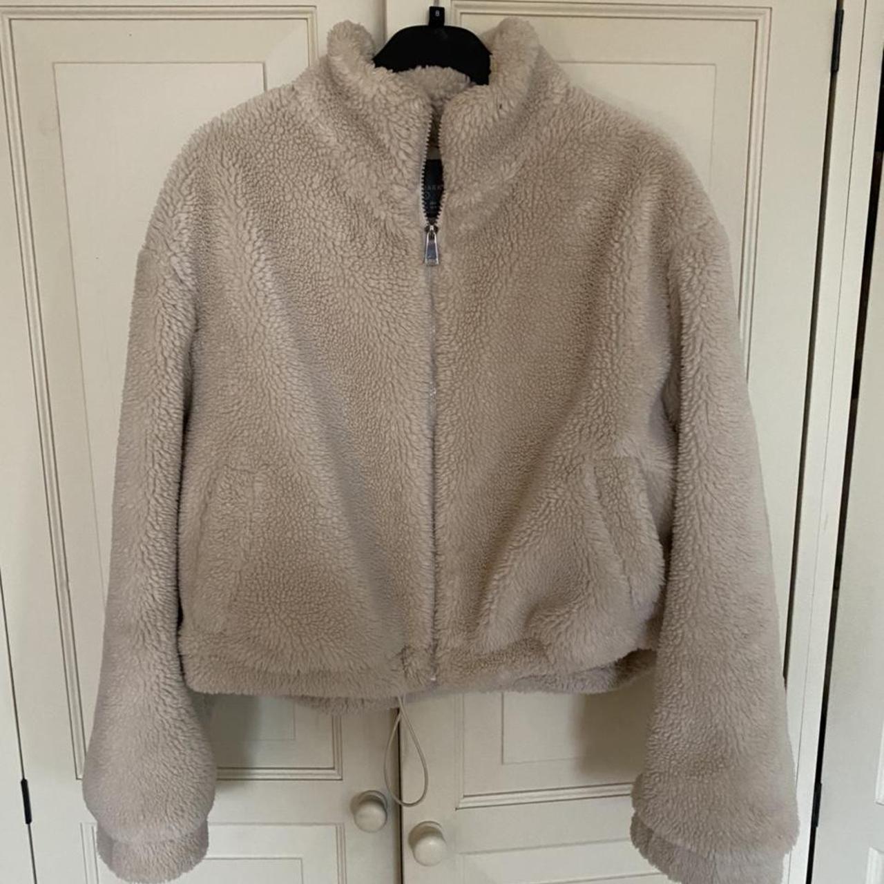 Primark cropped Borg jacket in cream. Hardly worn.... - Depop