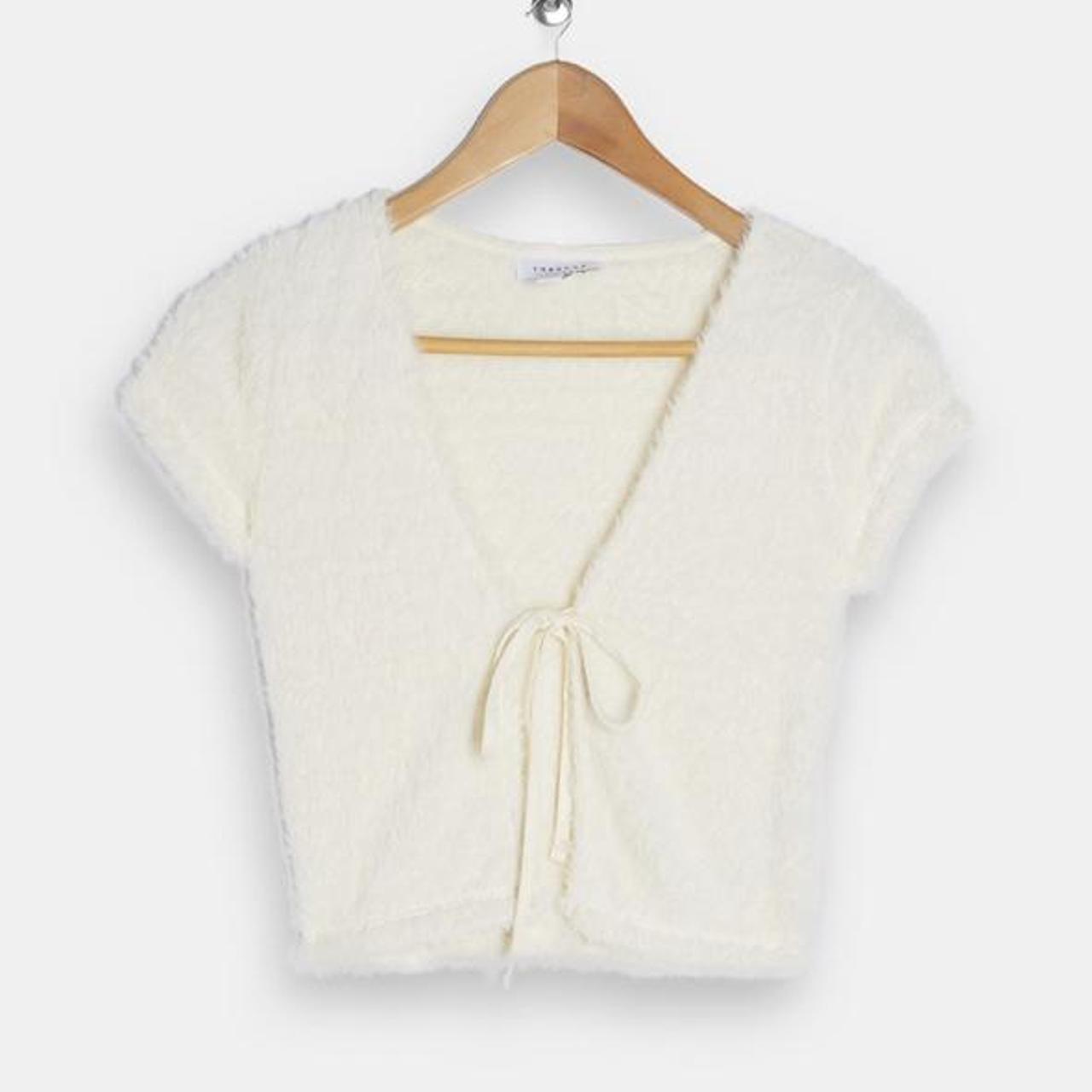 TOPSHOP cream fluffy cropped cardigan SIZE 10... - Depop