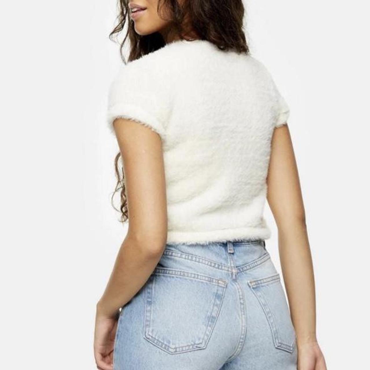 TOPSHOP cream fluffy cropped cardigan SIZE 10... - Depop