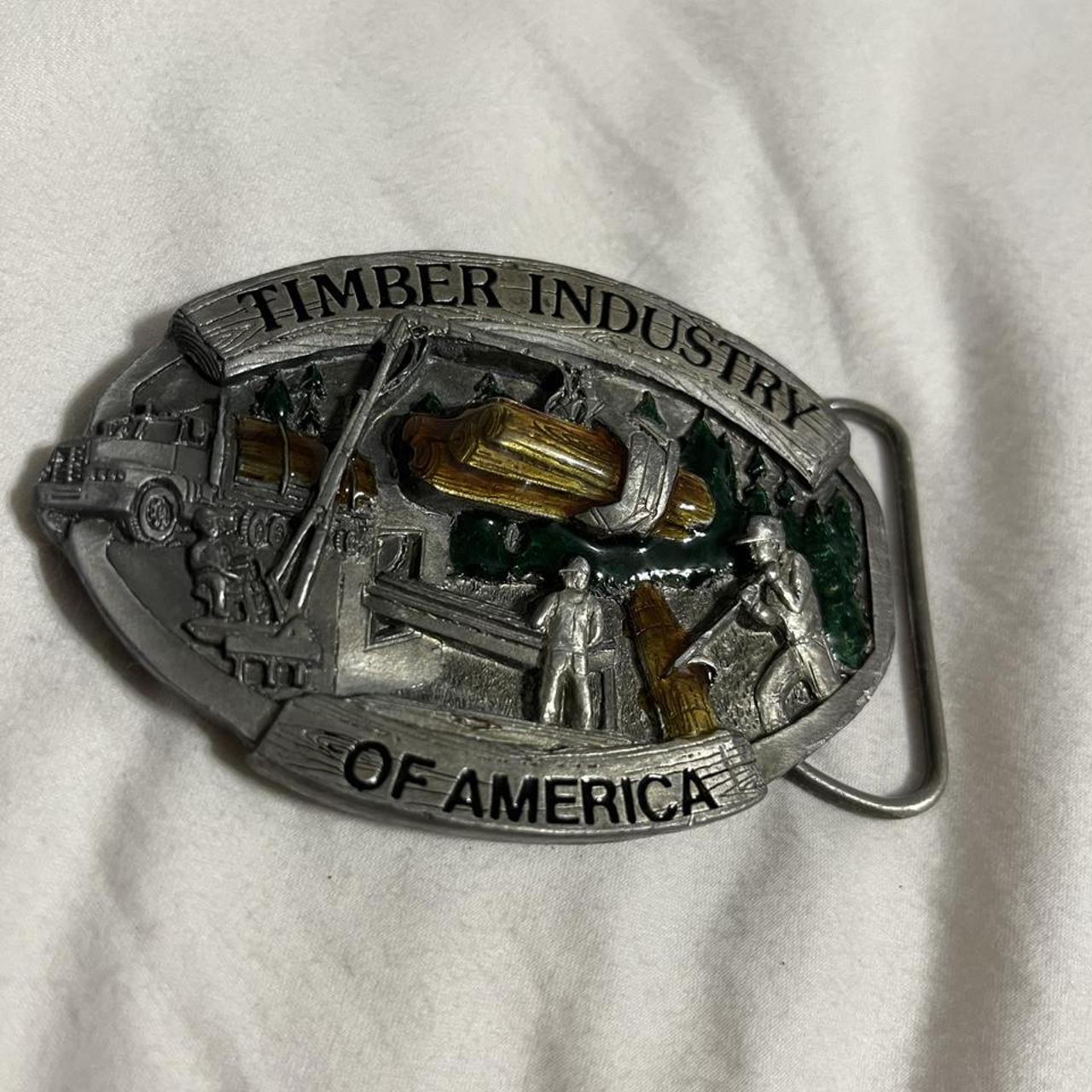 Timber industries of America belt buckle Pewter... - Depop