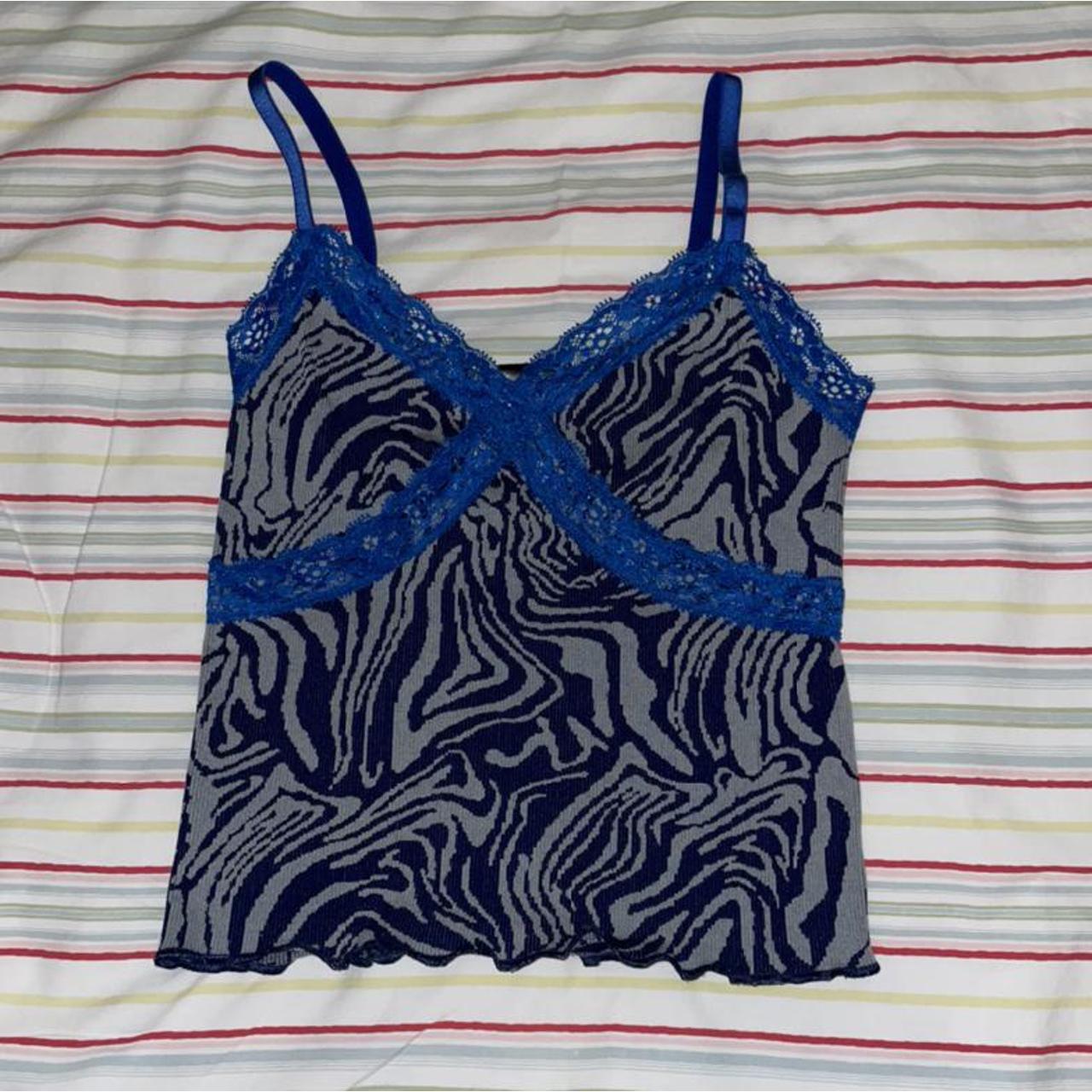 Urban Outfitters Blue Zebra Print Cross Lace Cami... - Depop