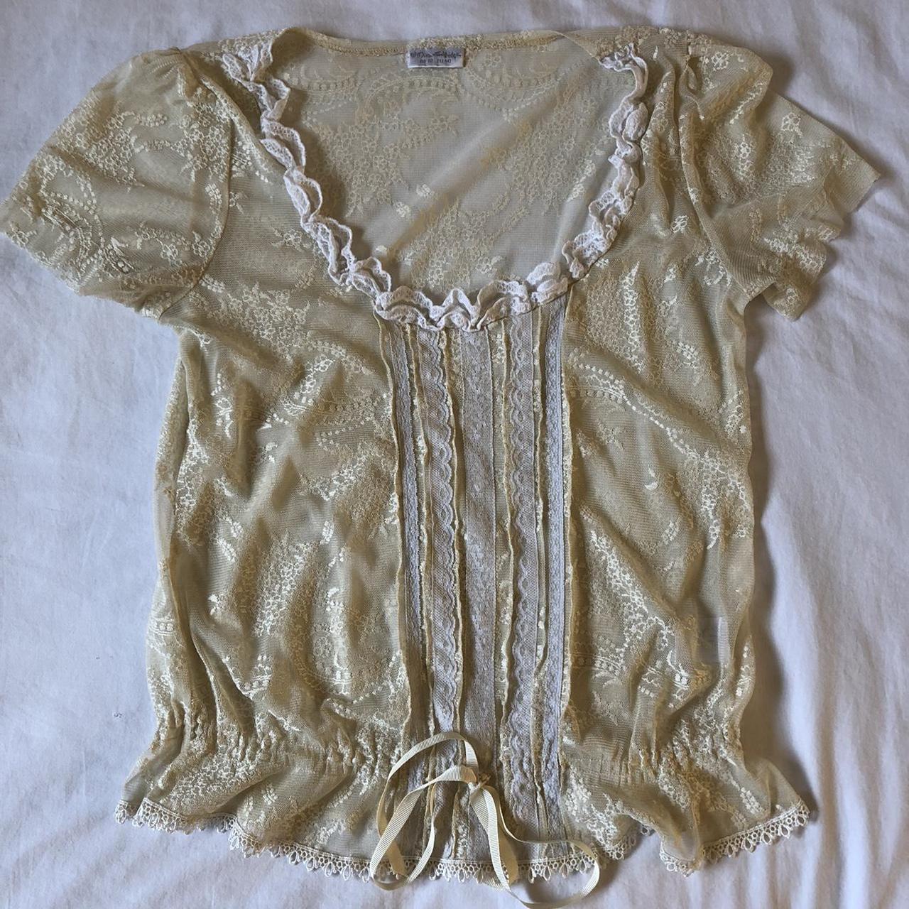 2000s Miss Selfridge lace top with a white frill... - Depop
