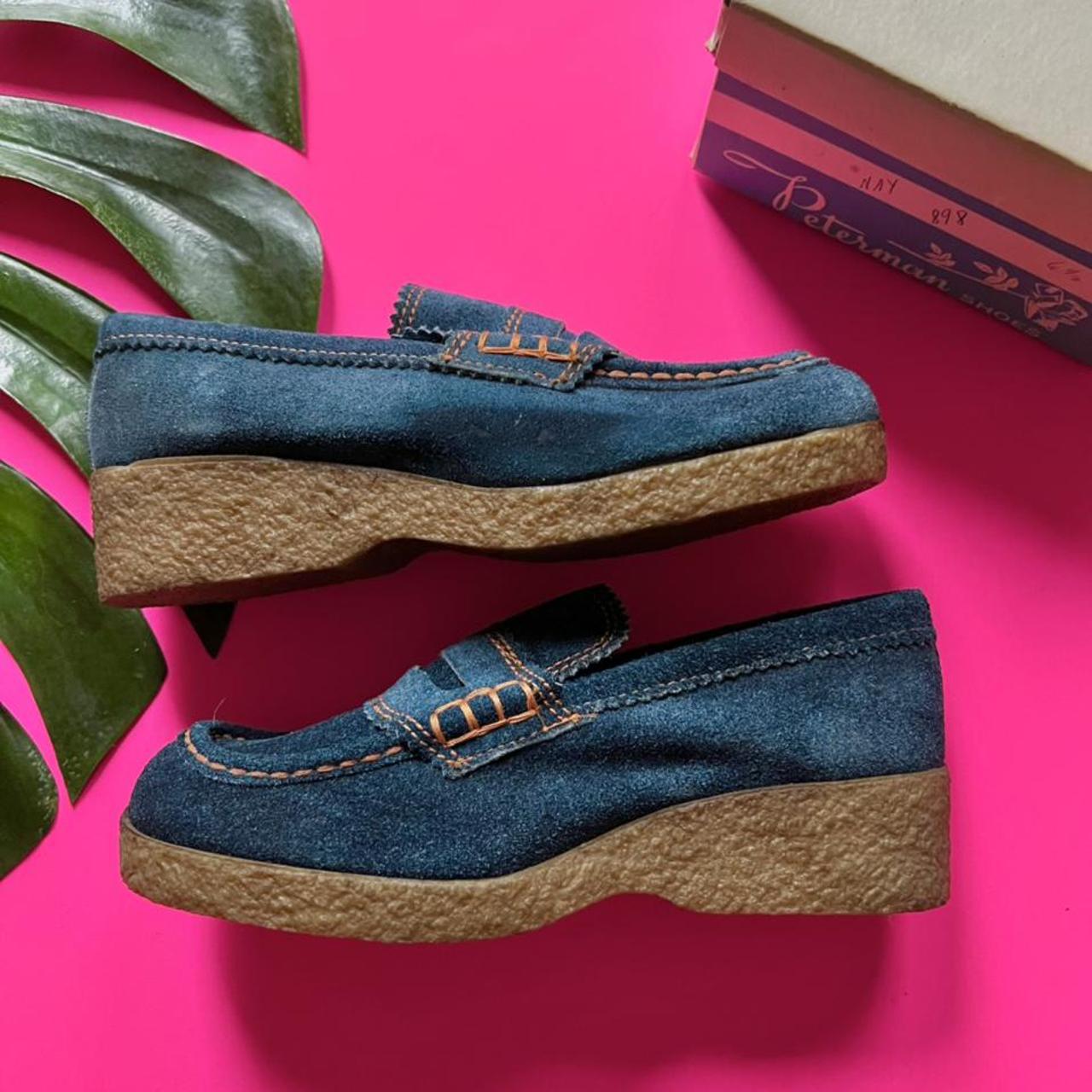 Deadstock 60s/70s blue suede wedges with exposed... - Depop