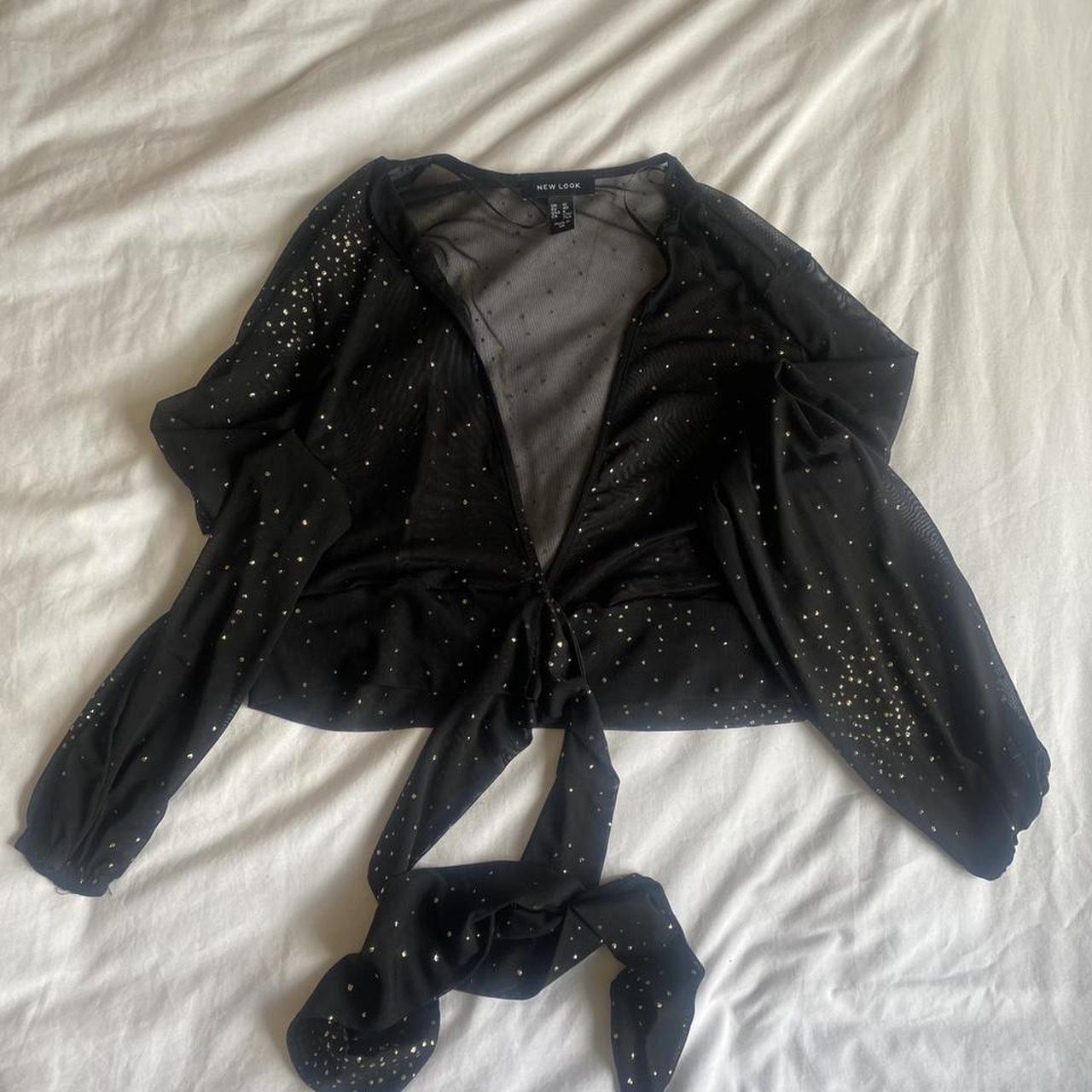 new look sheer black and gold glittery long sleeve... - Depop