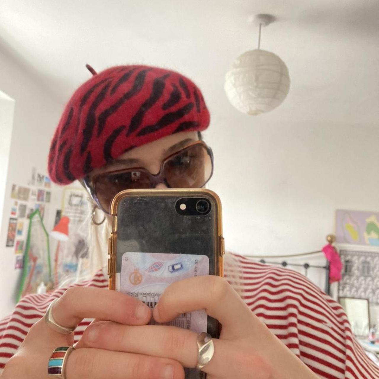 Sick vintage red and black zebra print beret!... - Depop