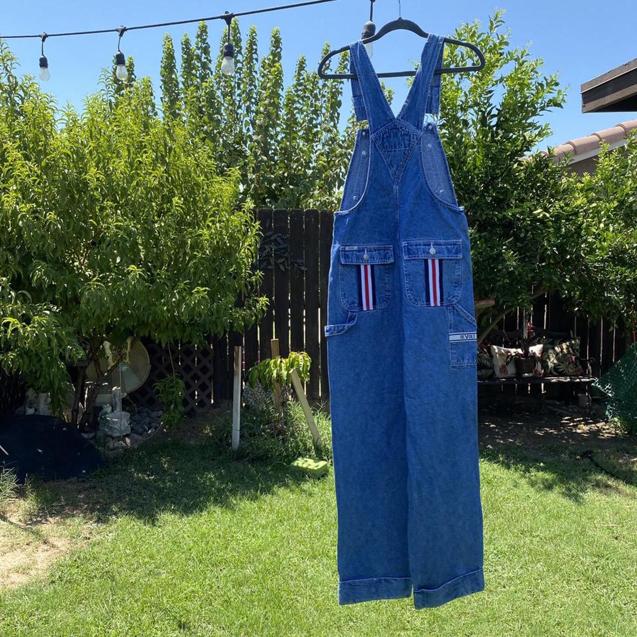 Revolt NWOT Dead Stock denim Overalls with striped... - Depop