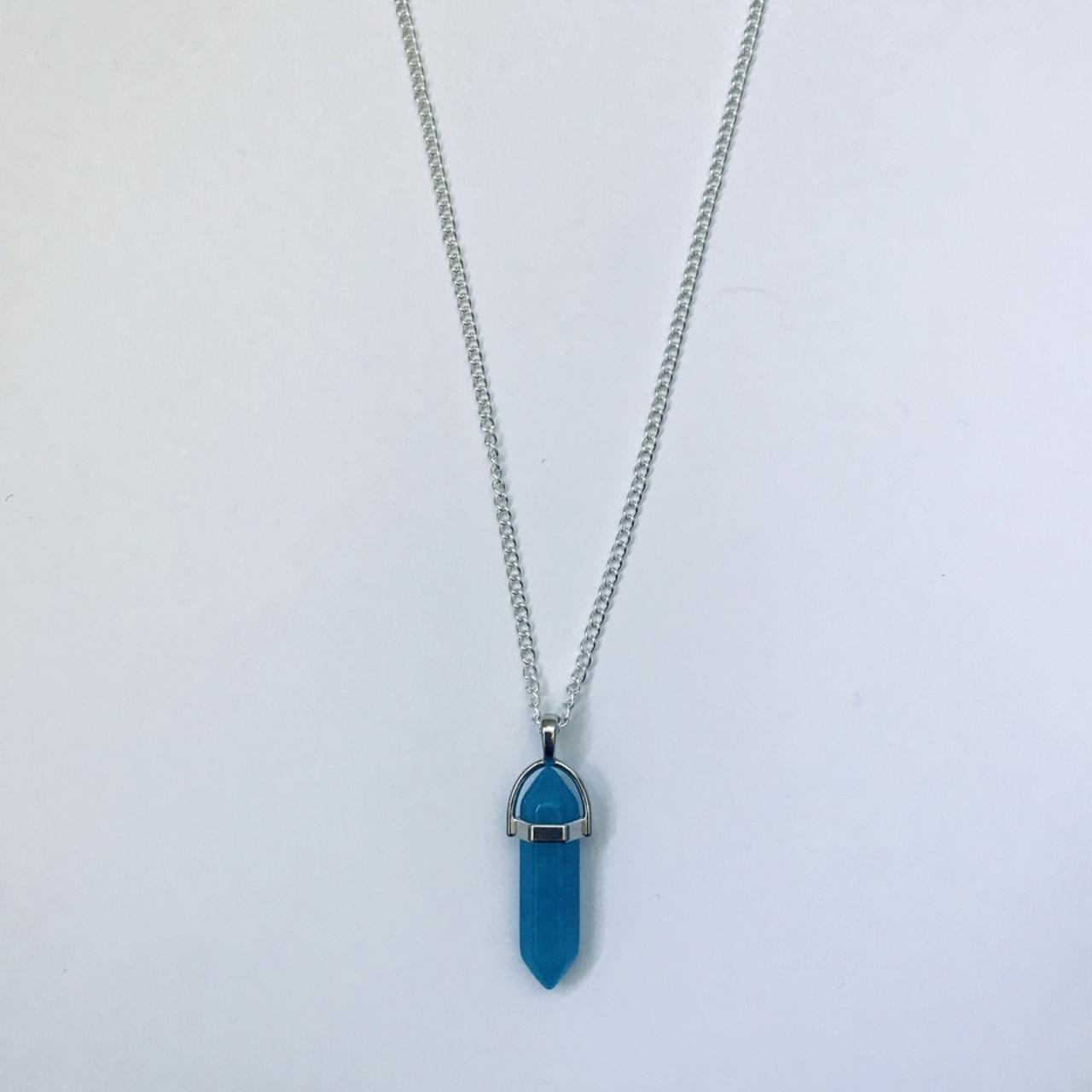 Dark blue chakra healing crystal on 18” silver... - Depop