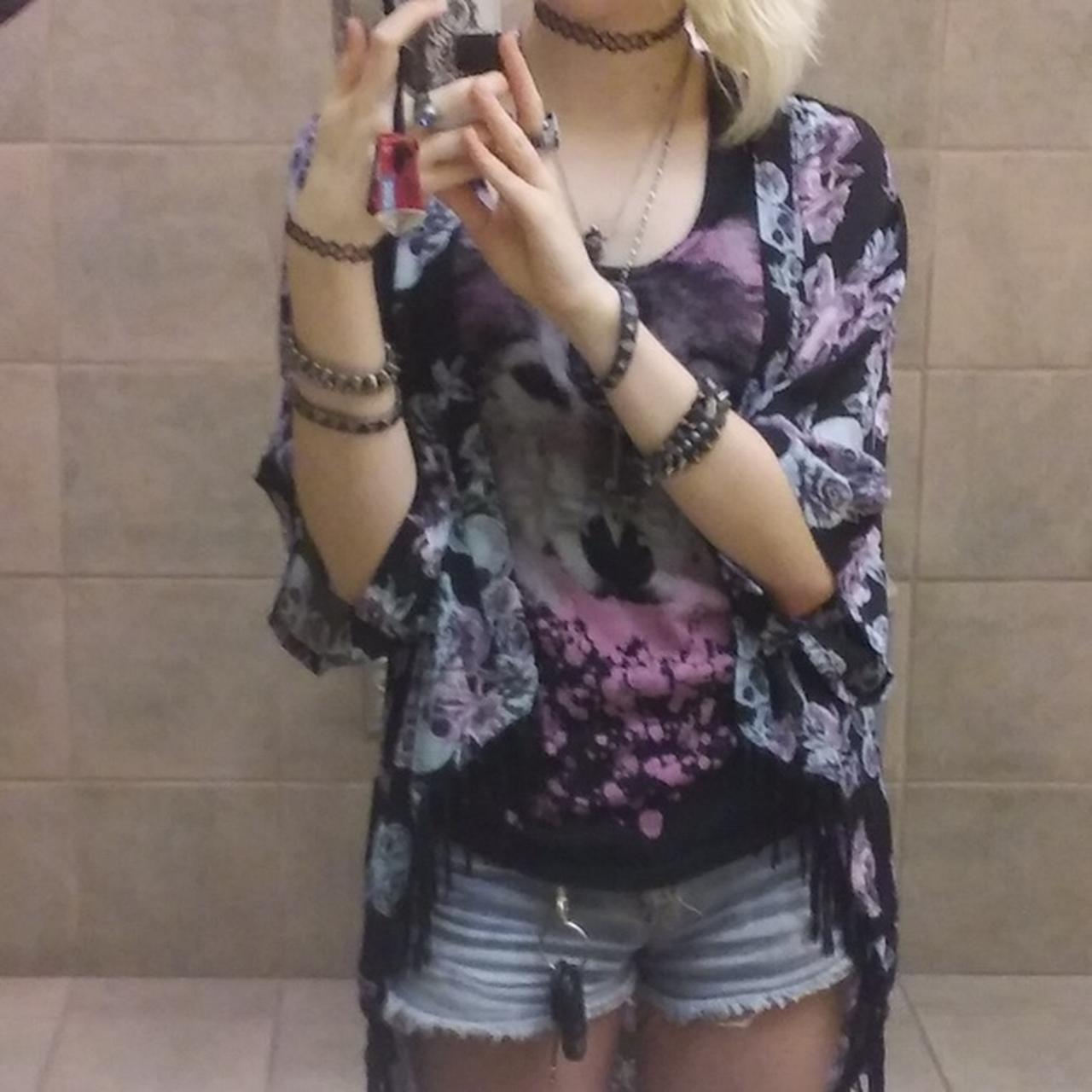 Hot topic pastel pink blue skulls kimono Only worn... - Depop