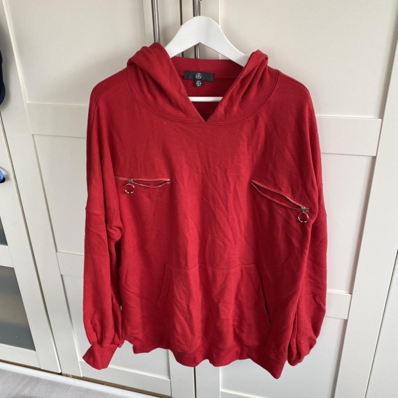 Missguided red oversized hoodie Womans size 8... - Depop