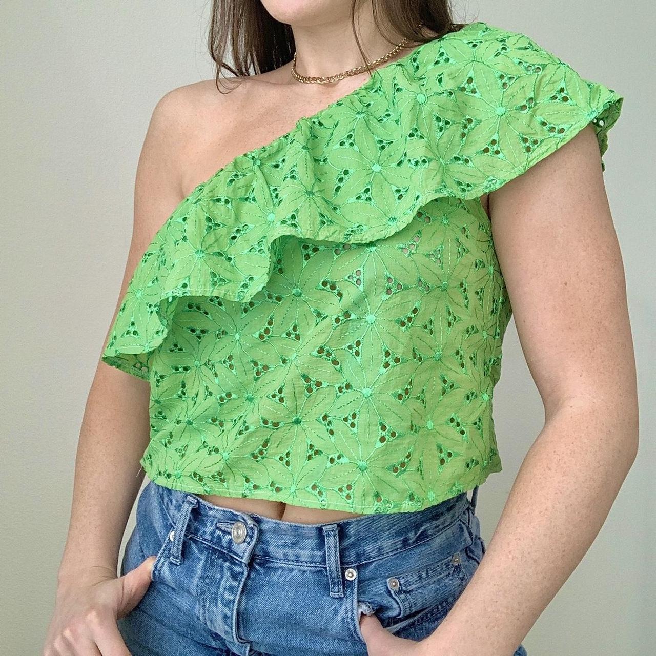 Ruffle One Shoulder Cropped Tank Top 💚 •Green... - Depop