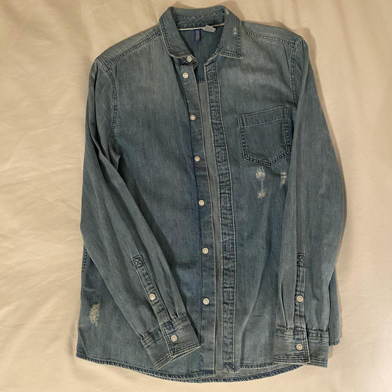H&M Divided Denim Button Up Long Sleeve... - Depop