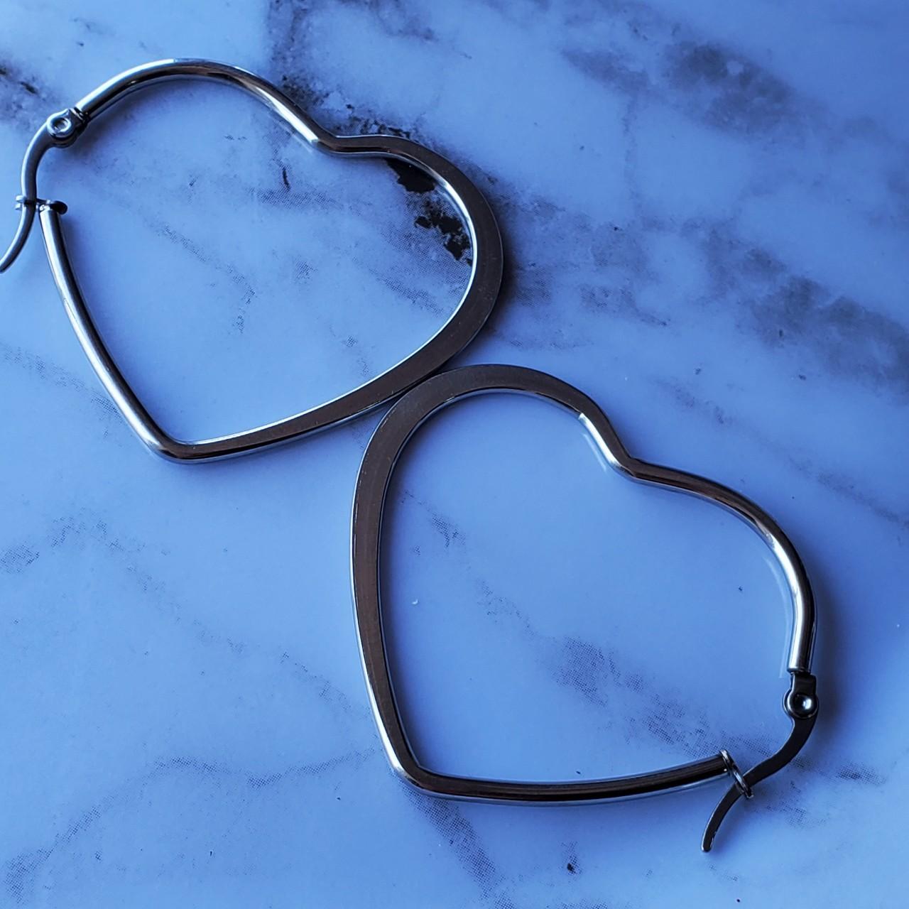 stainless steel silver heart hoops earrings ♥ dm me... - Depop