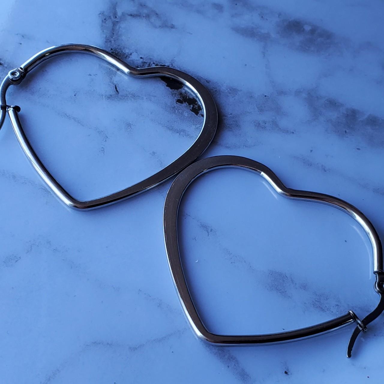 stainless steel silver heart hoops earrings ♥ dm me... - Depop