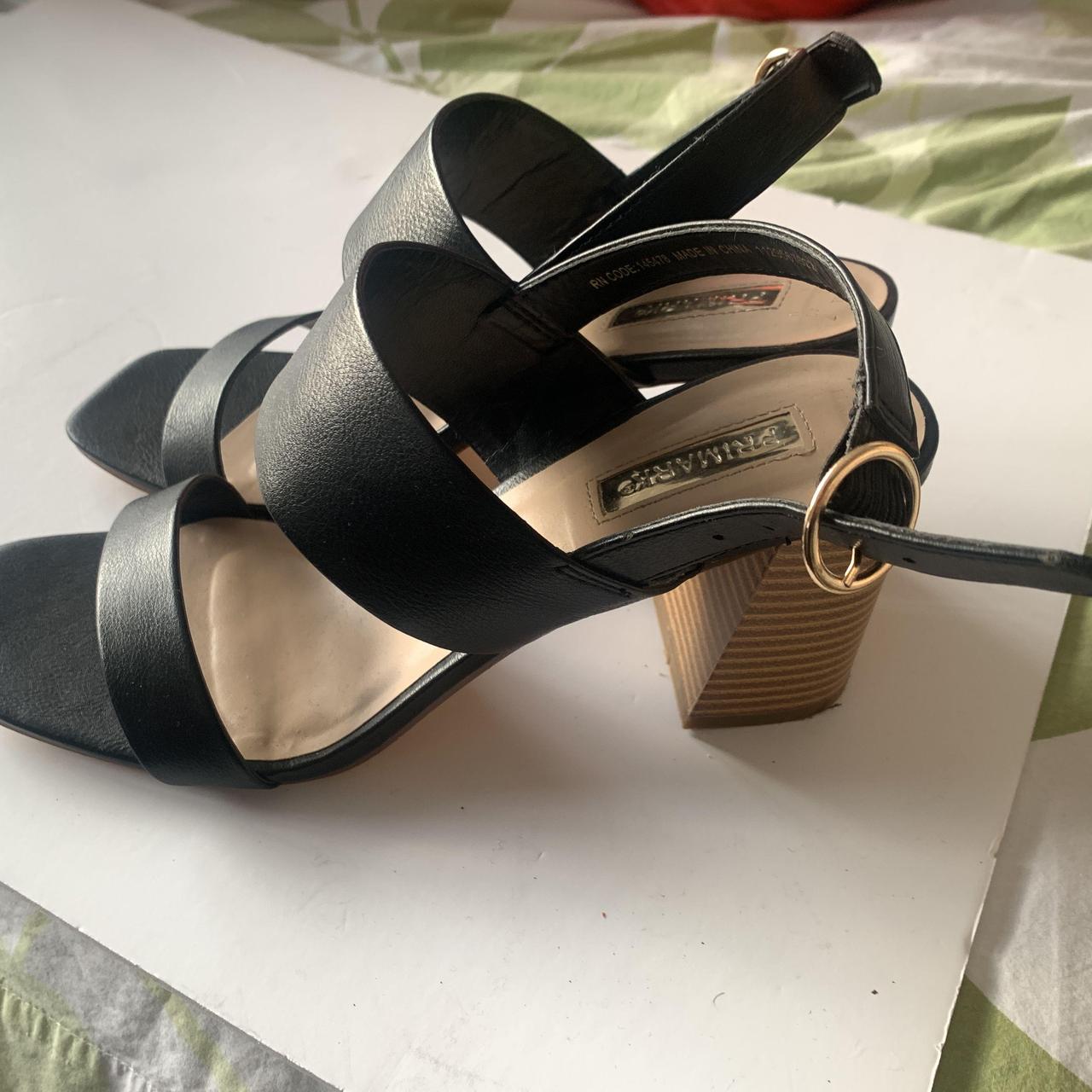 Primark black sandal-style heels, Gold Buckle... - Depop