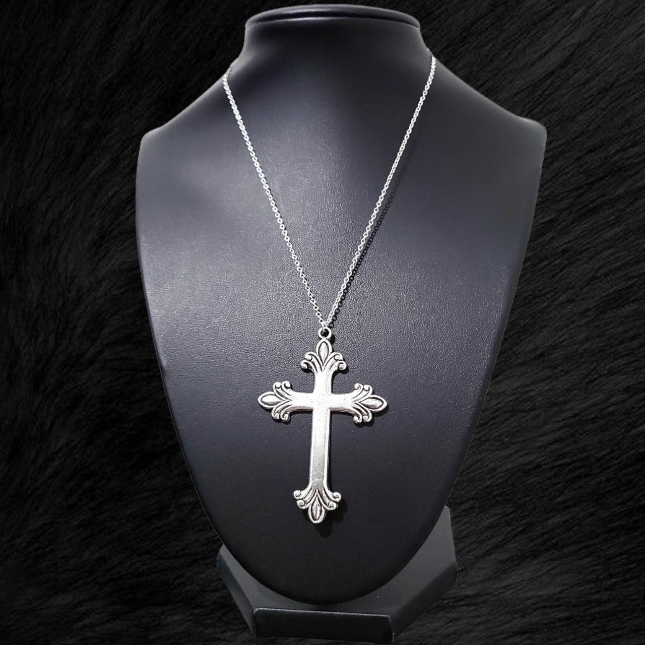 18" Large Silver Cross Necklace 024 ... Beautiful... - Depop