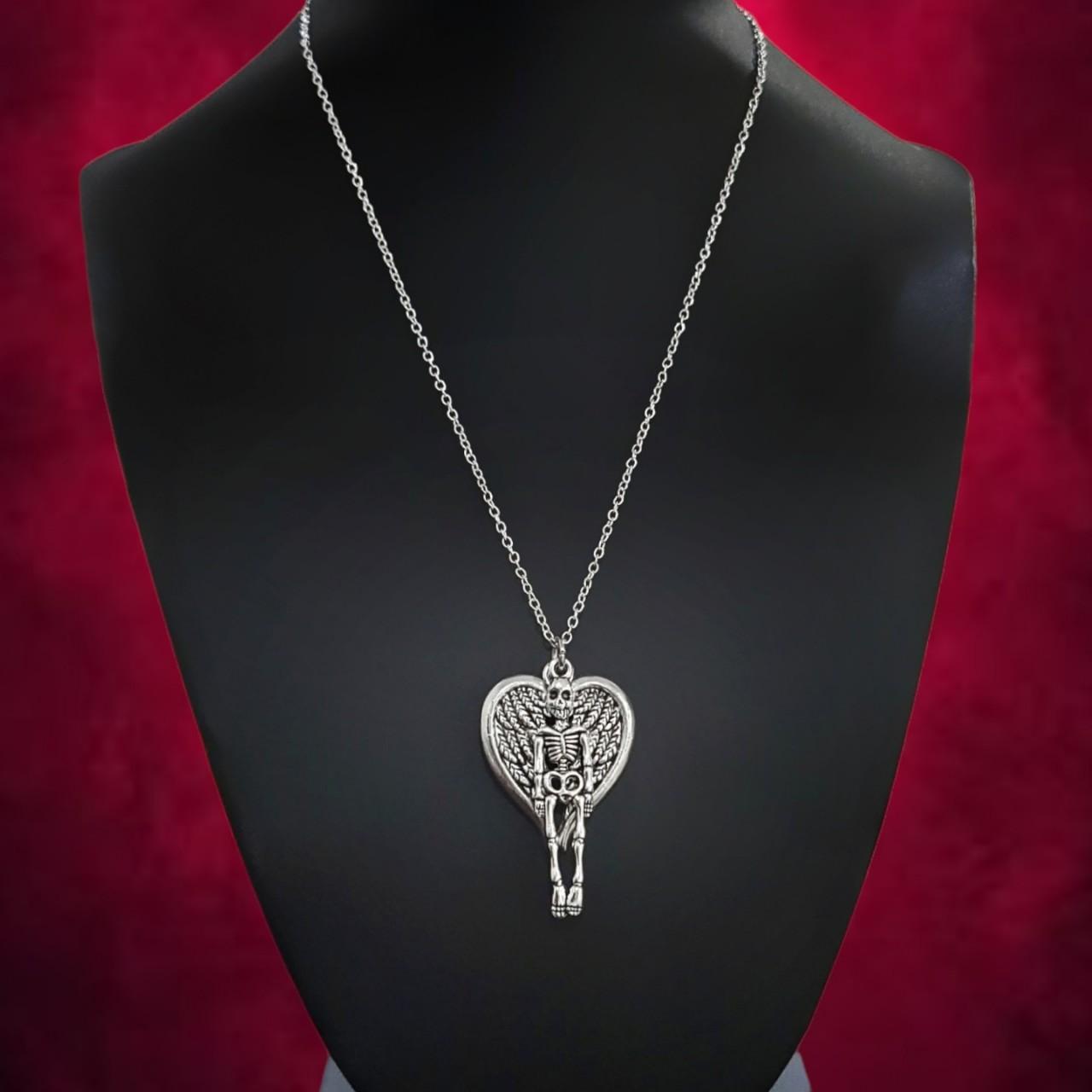 18" Skeleton Wing Necklace ... Stacked Silver... - Depop