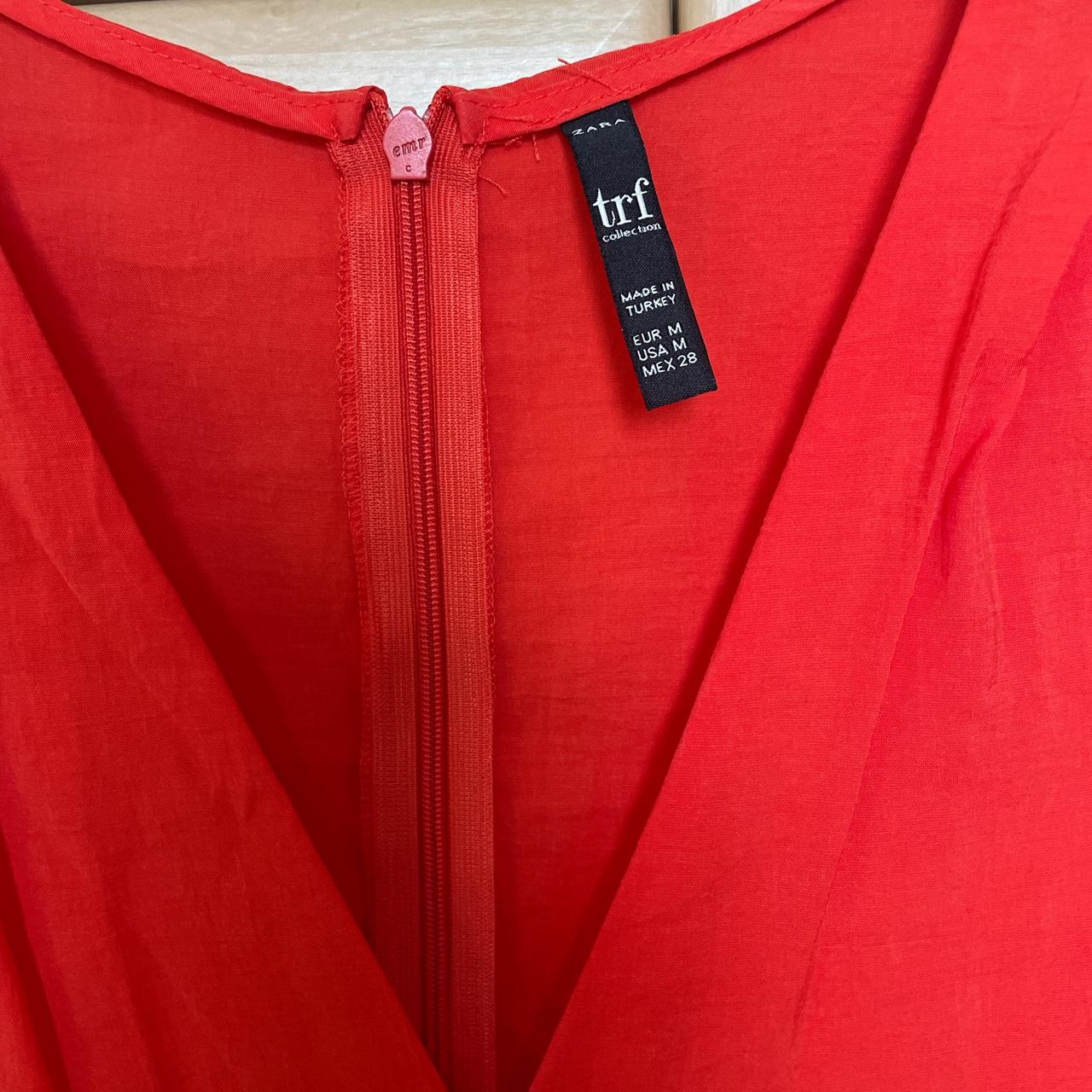 Zara vibrant red playsuit with ruched sleeve detail.... - Depop