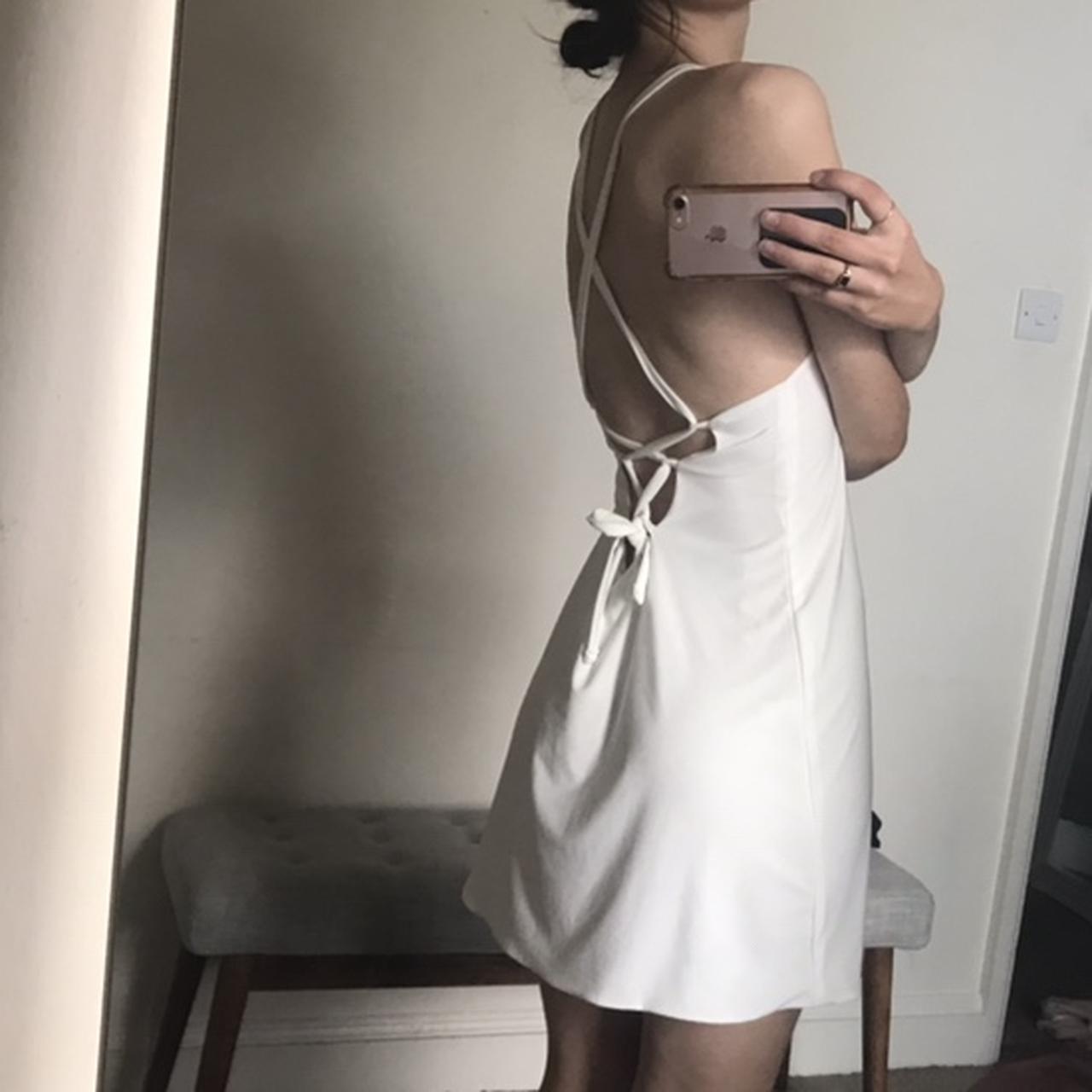 AYM studio mini white dress with lace up back in... - Depop