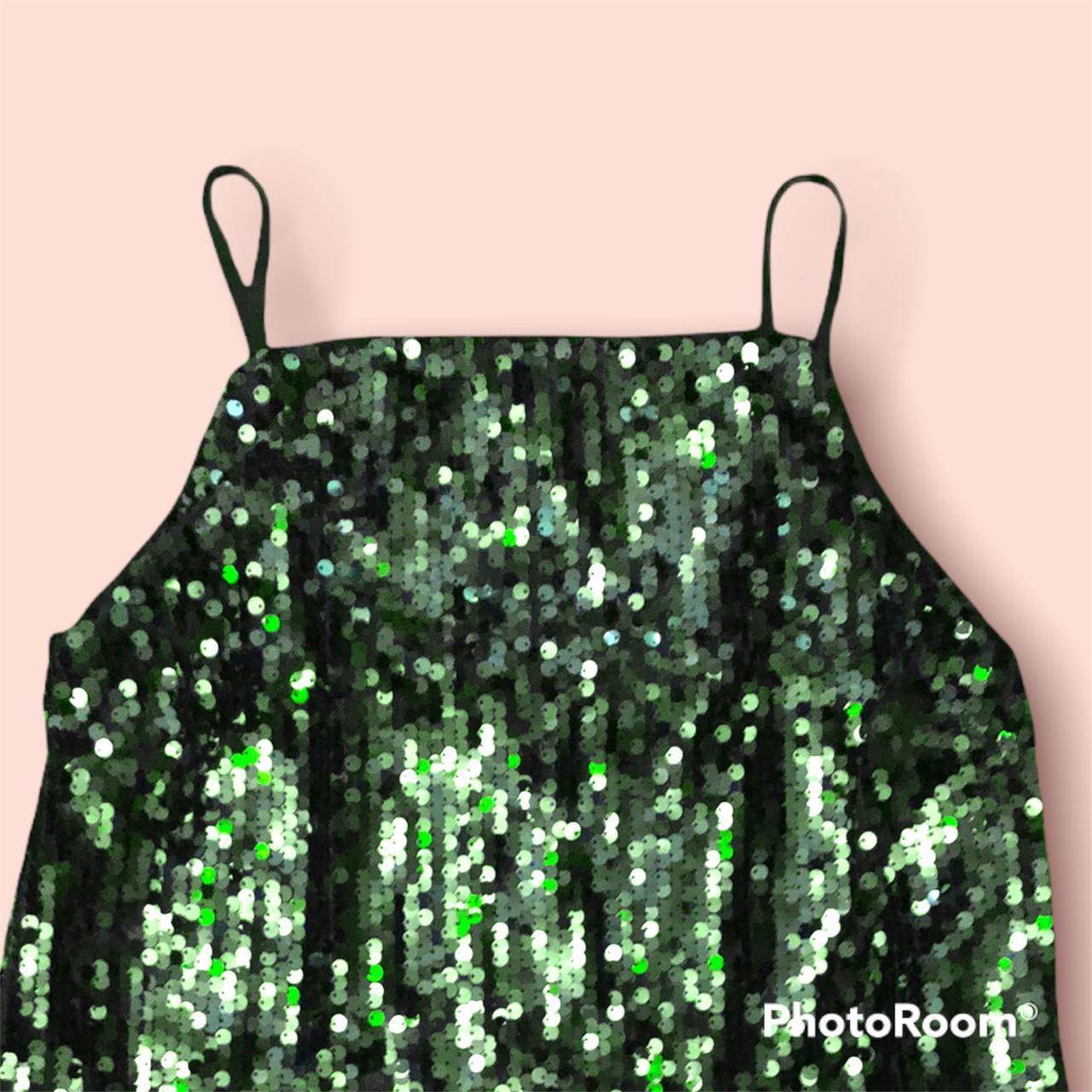 Green sequin cami top, spaghetti straps and larger... - Depop