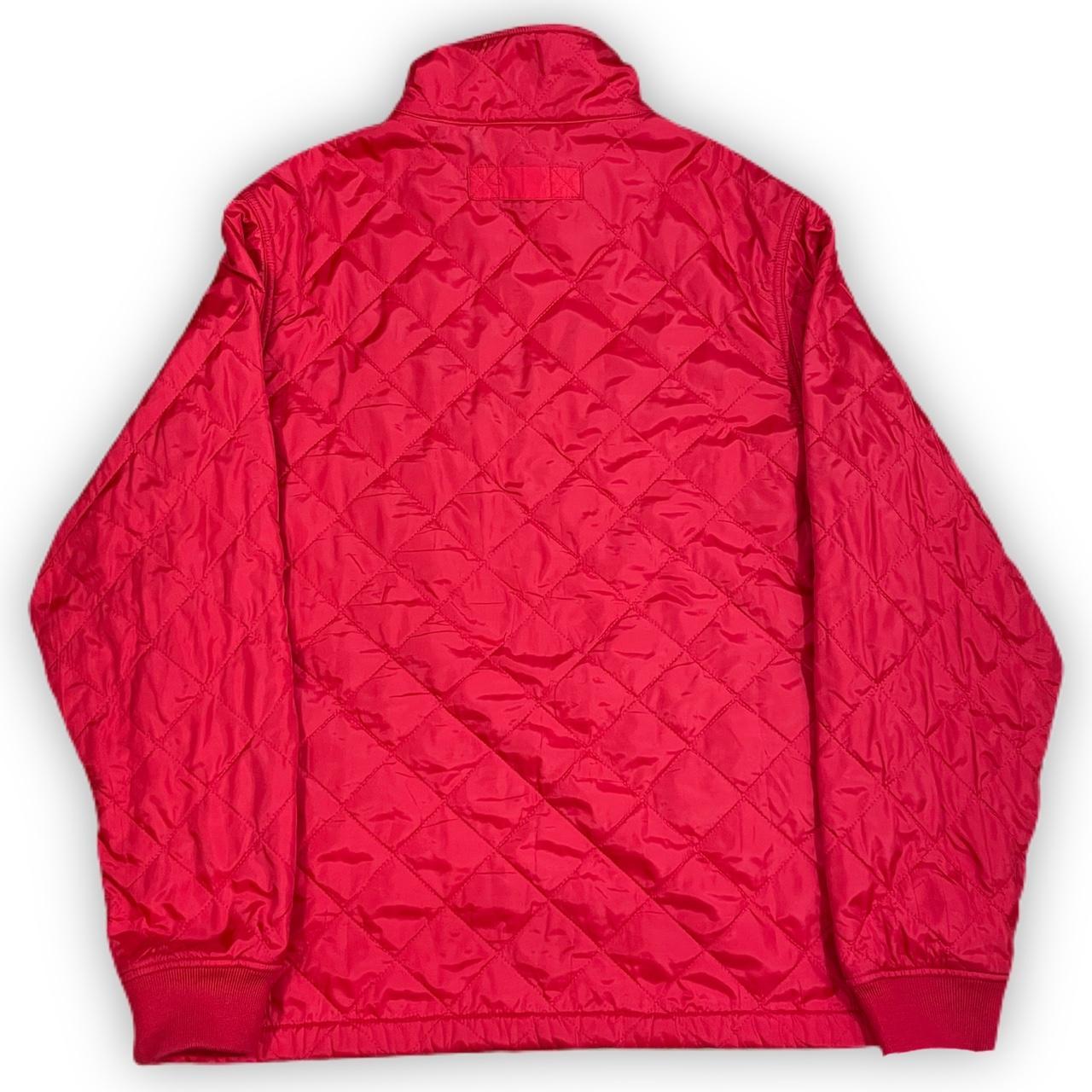 Supreme Quilted Embroidered Logo Red Zip Jacket -... - Depop