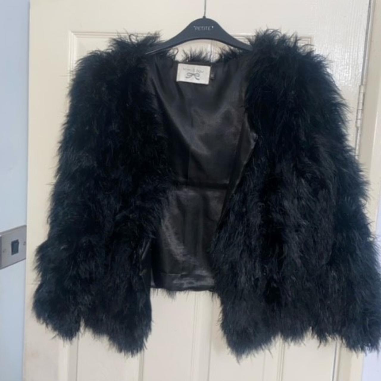Black ostrich fur coat size Small been worn but fab... - Depop
