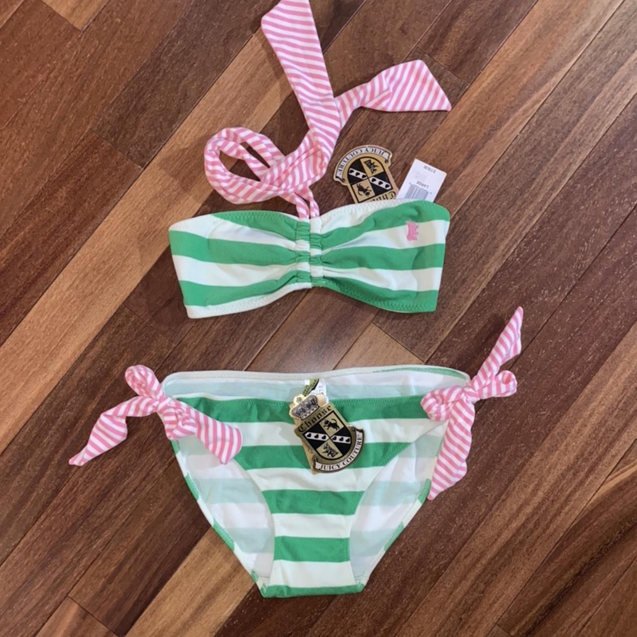 Nwt Authentic Juicy Couture Bikini Green And White Depop