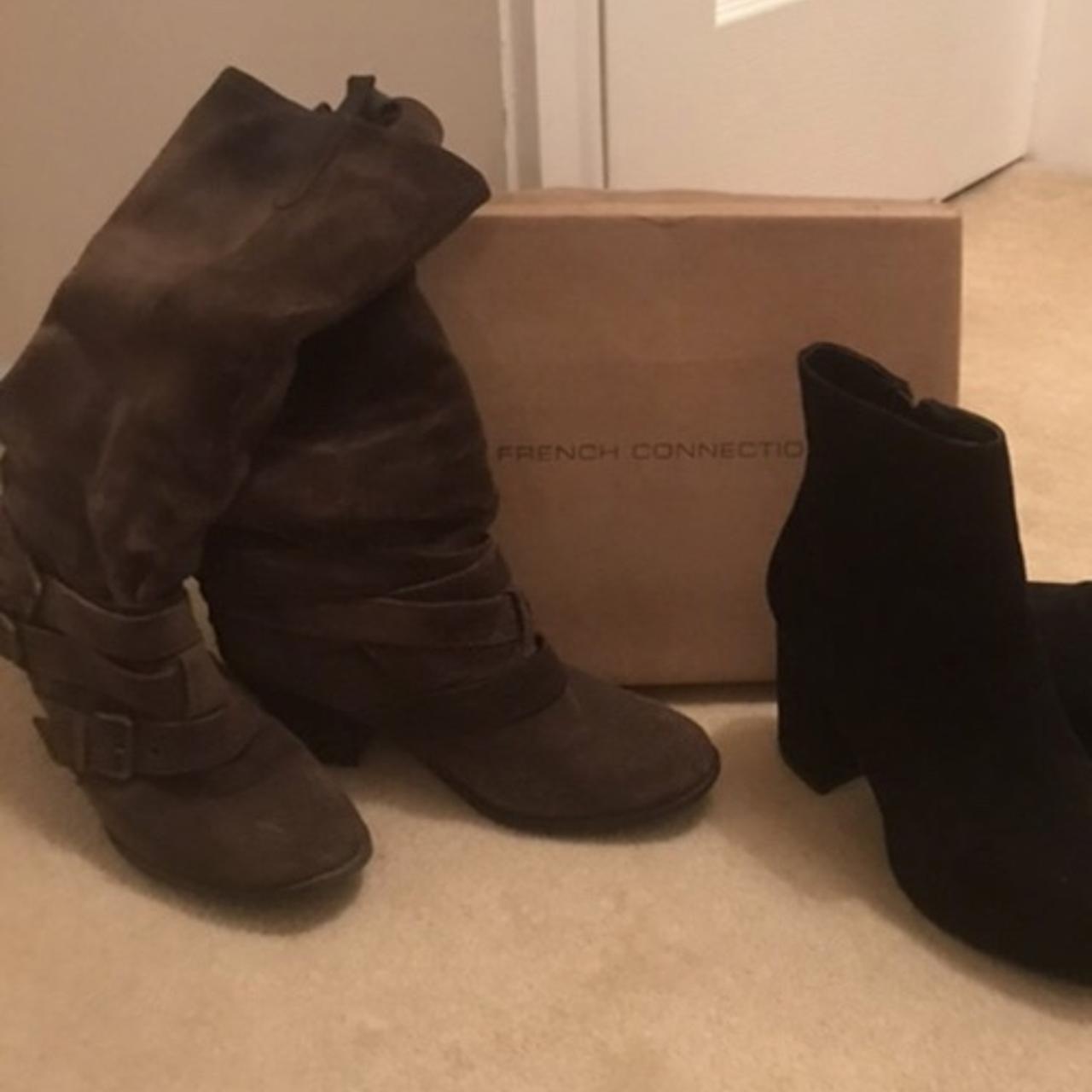 Brown suede cowboy boots with brass buckles from... - Depop