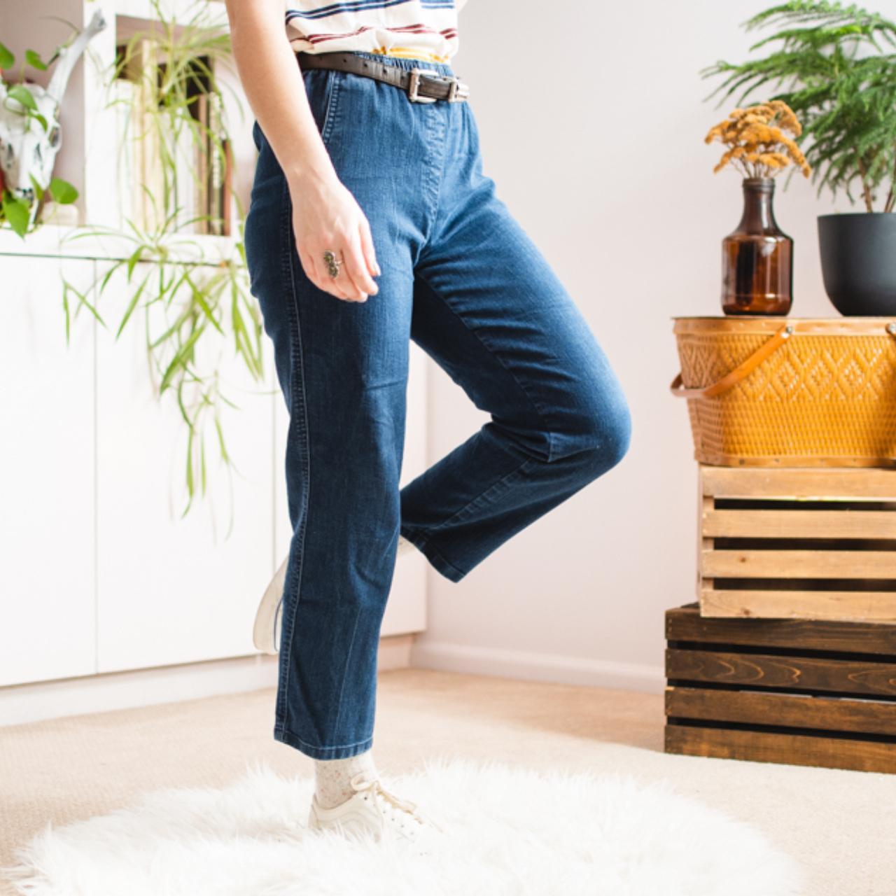 elastic high waisted dark wash denim allison daley... - Depop