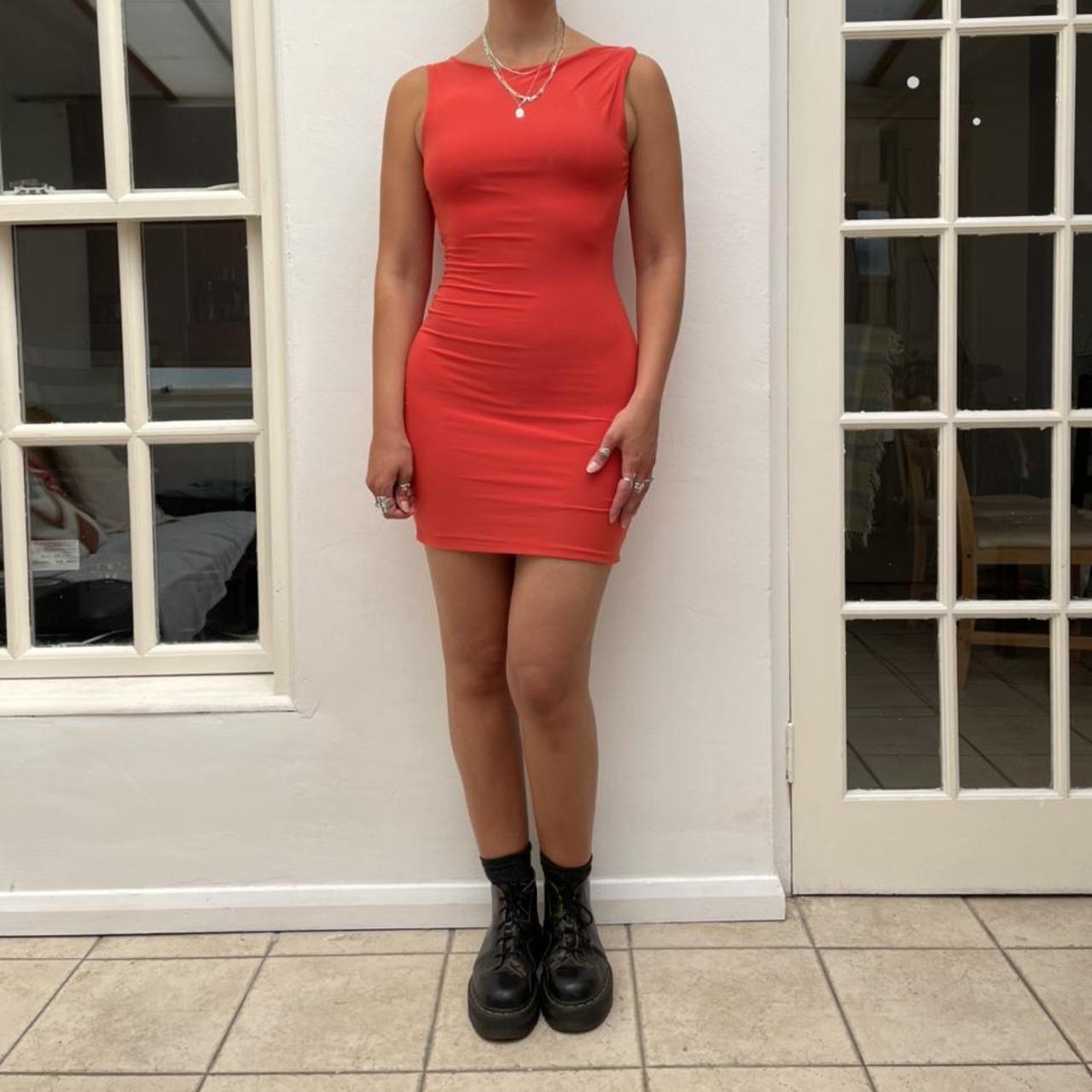 Vintage 90s Jane Norman coral pint slinky backless... - Depop