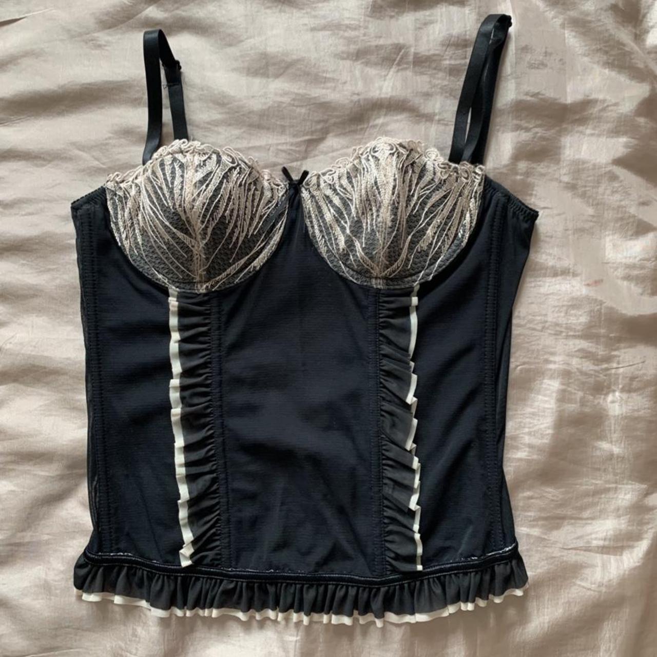Gorgeous vintage Black corset basque bustier... - Depop