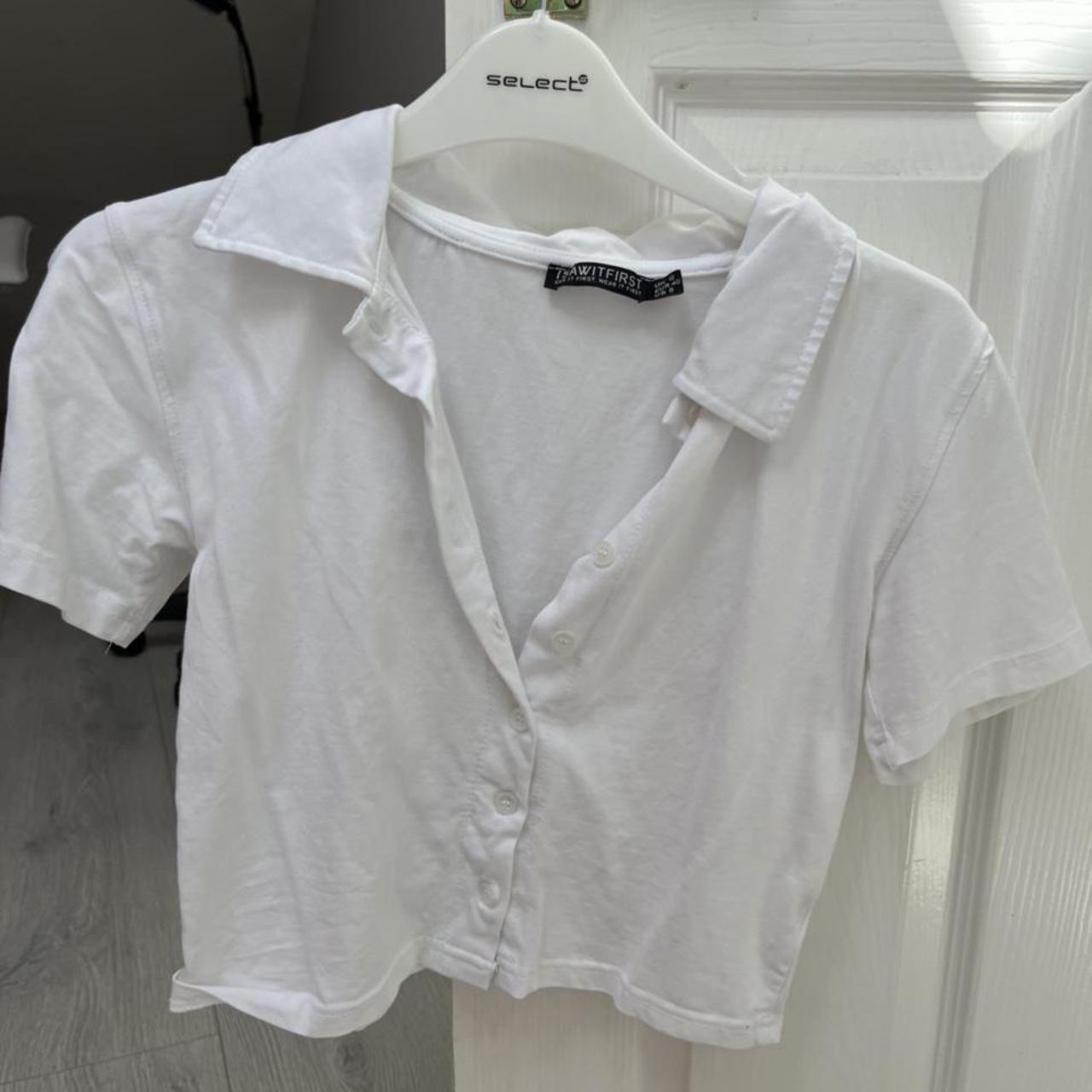 I saw it first white collar button down crop top.... - Depop
