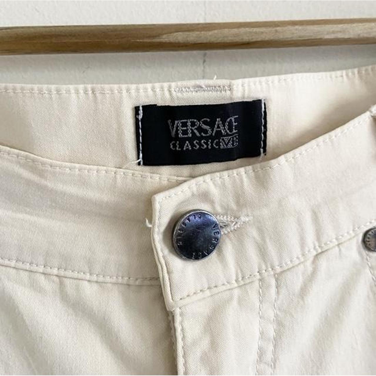 Versace Women's Cream and Tan Jeans | Depop