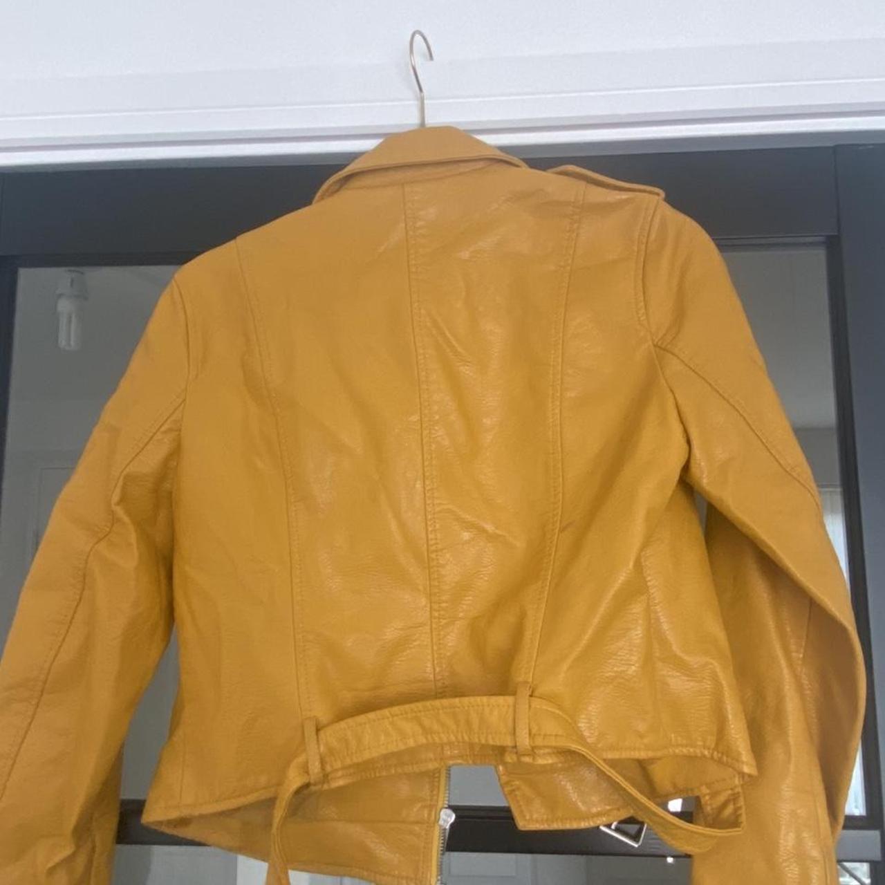 Zara yellow faux leather jacket size M #zara... - Depop