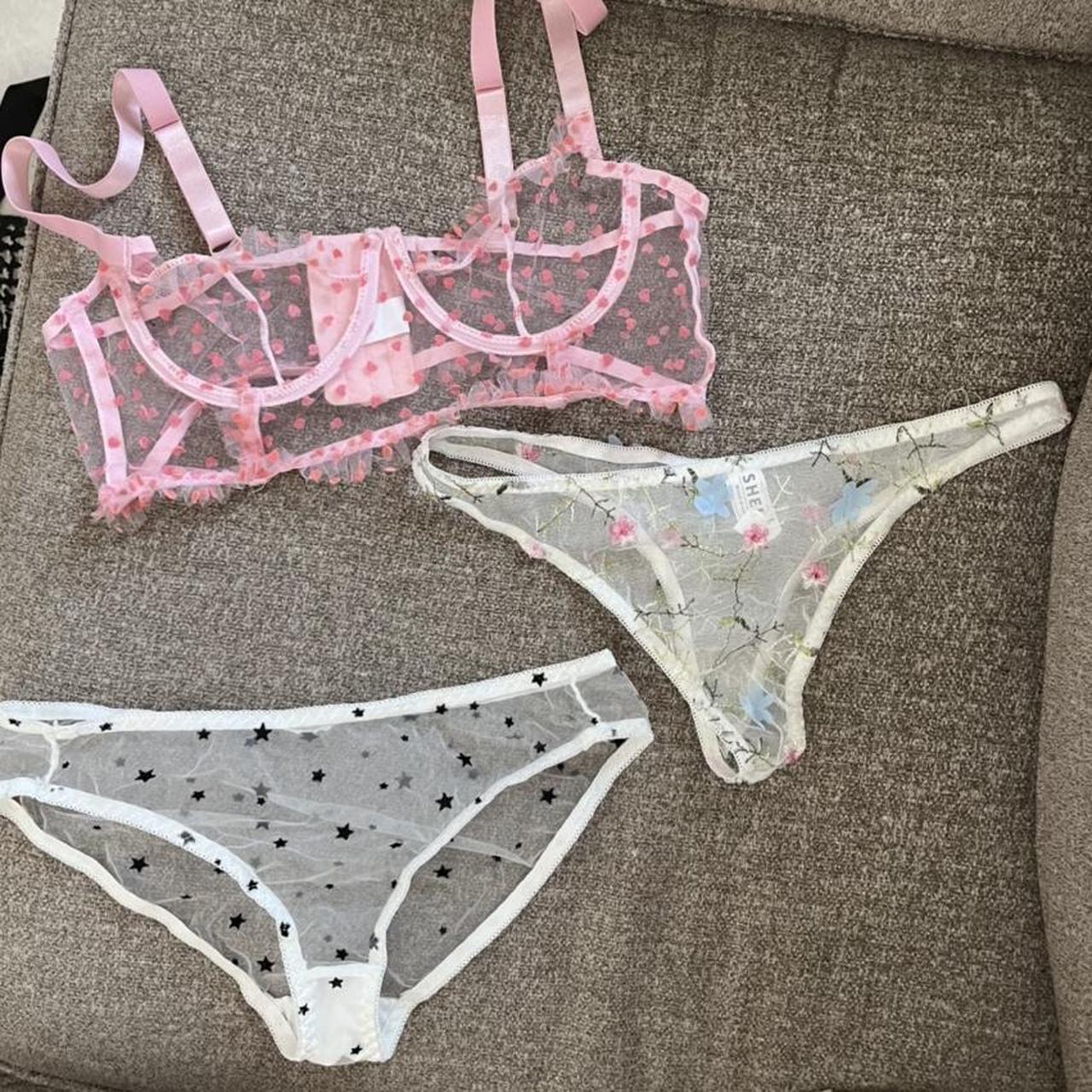 Pink Lace Bralette With Heart Print White Lace Depop