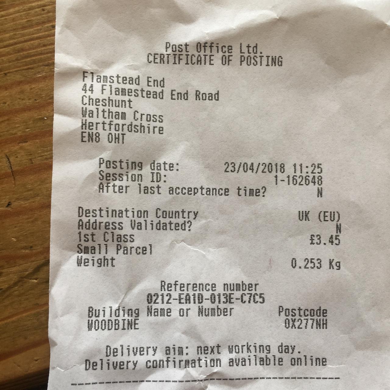 proof of postage for @amaccy - Depop