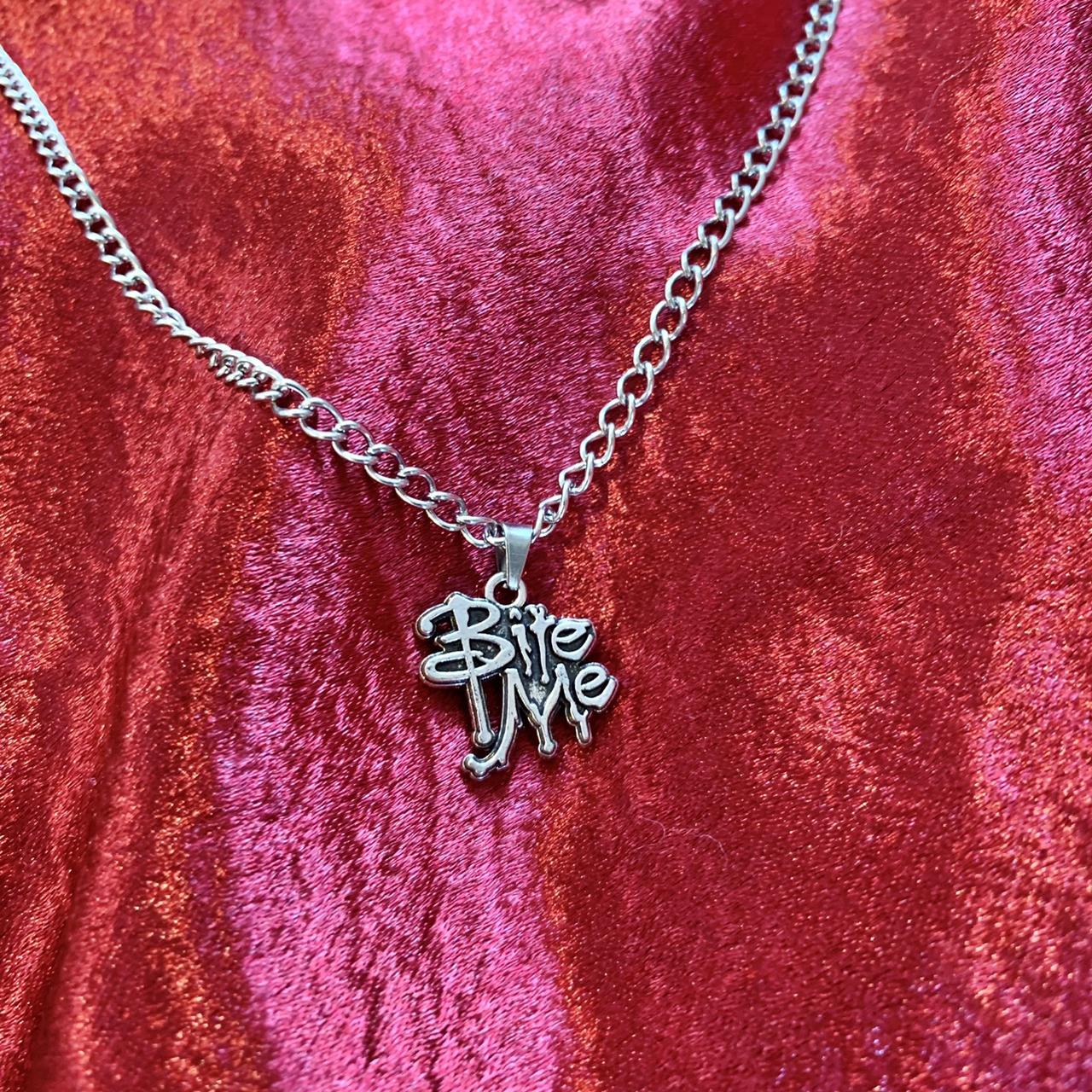 “BITE ME” Silver Slogan Necklace Handmade by me,... - Depop