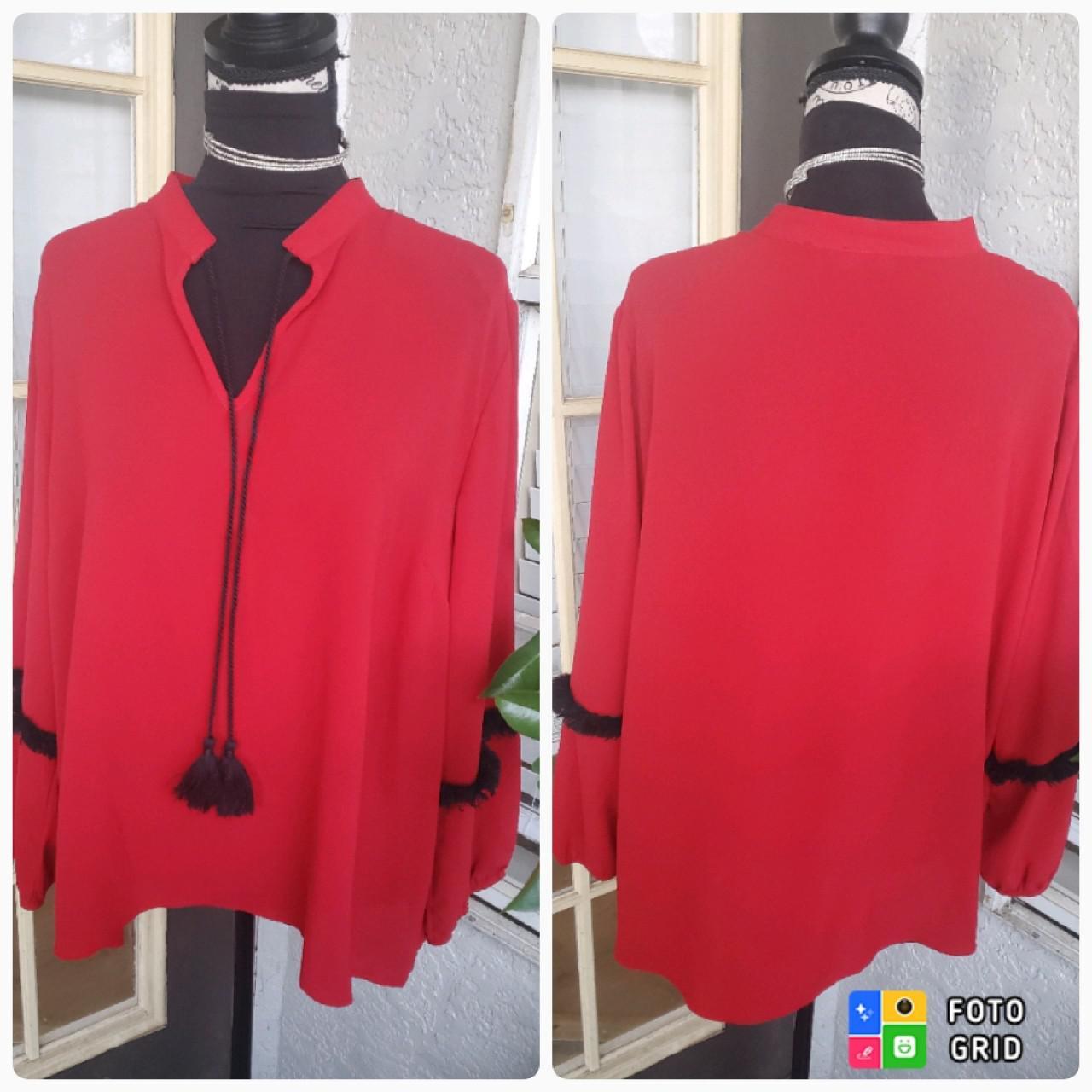 Signature Studio Red blouse Red blouse with black... - Depop