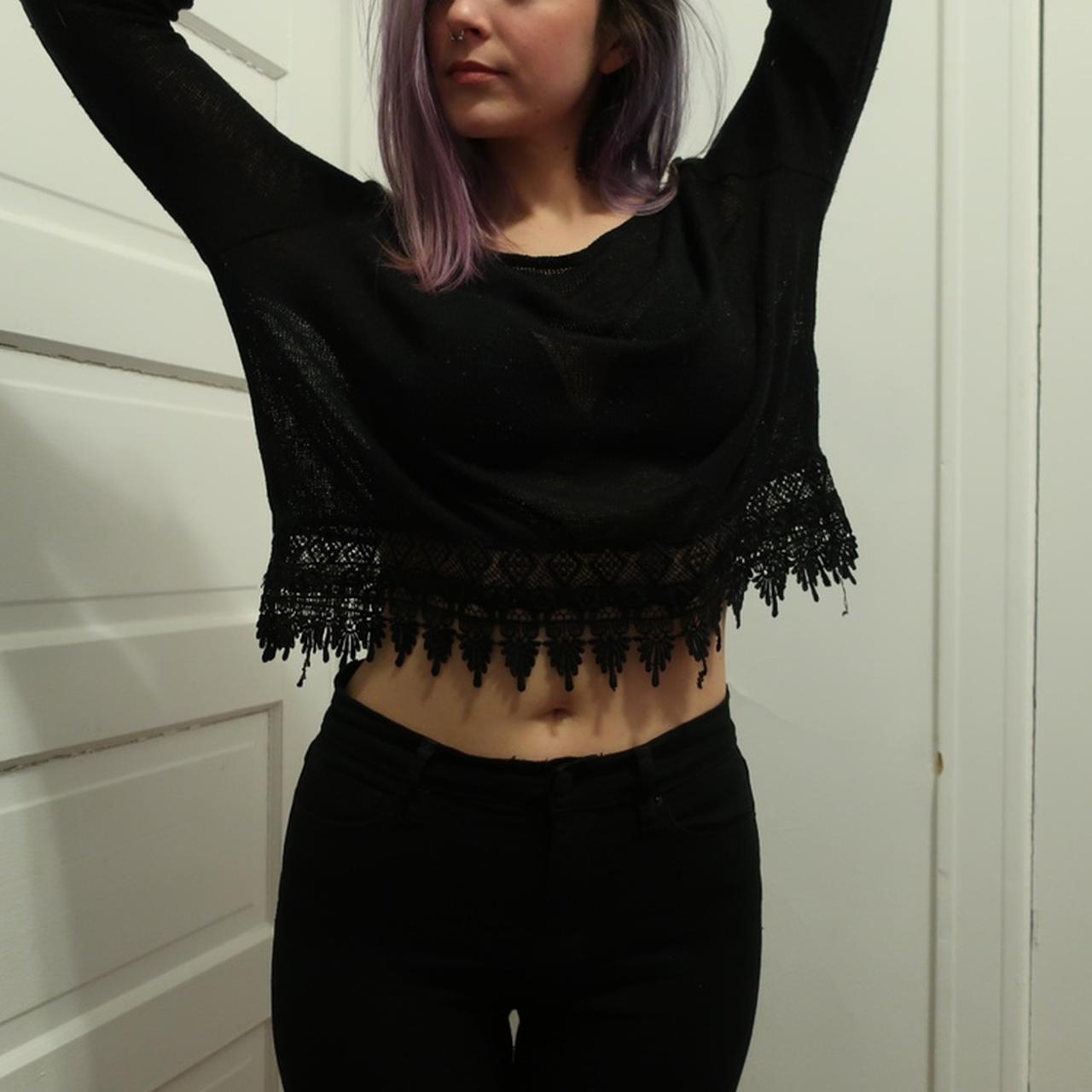 black H&M Divided brand sheer sweater with lace... - Depop