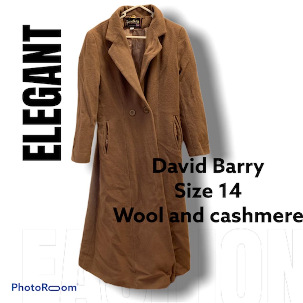 David Barry brown long wool and cashmere coat size... - Depop