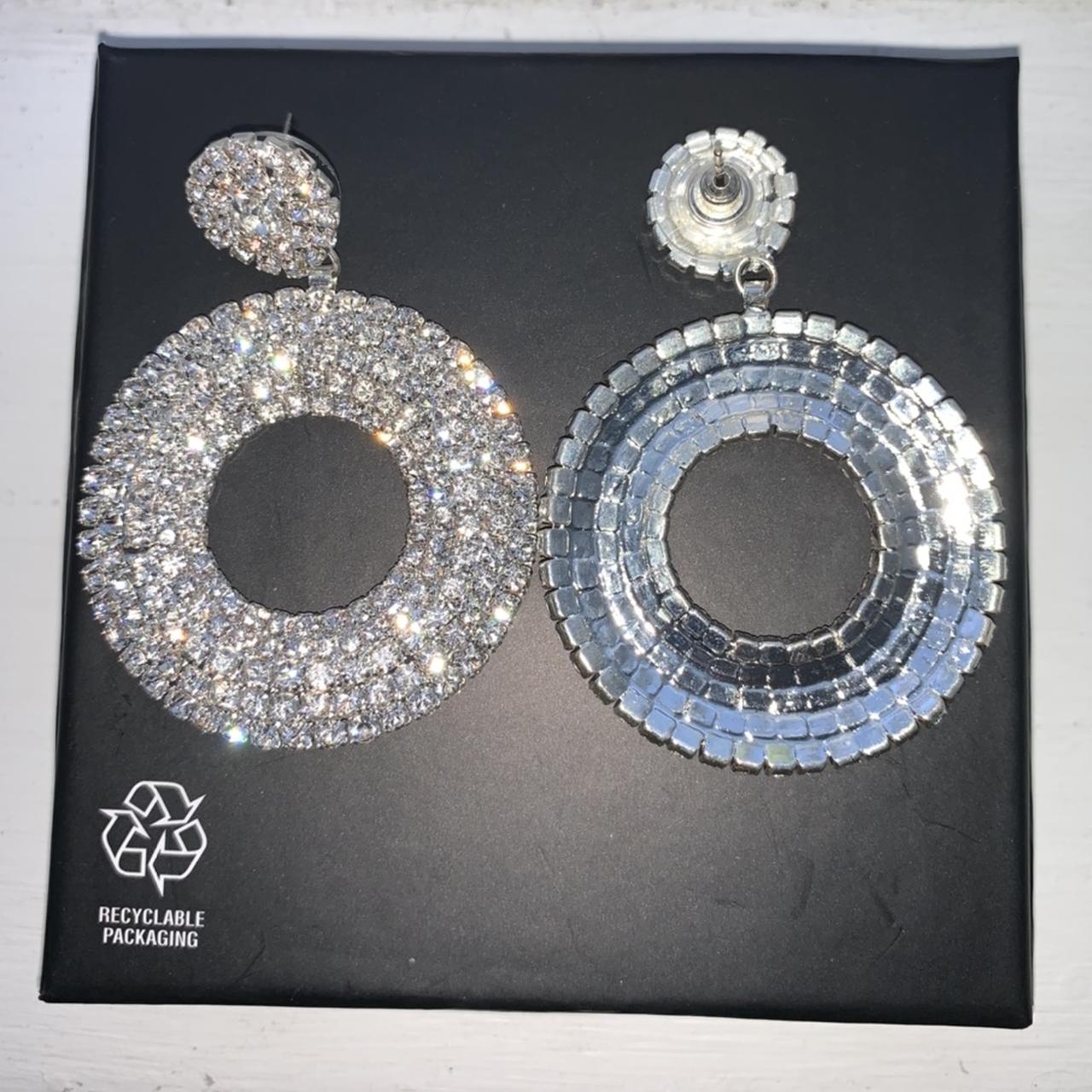 Diamond silver hoop earrings ️Colour -... - Depop