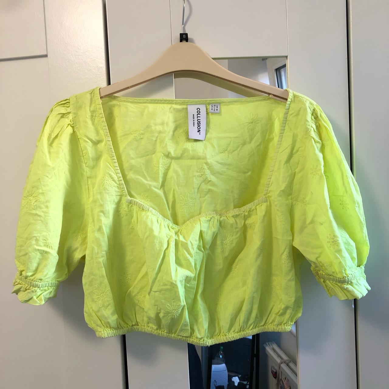 Puff sleeve bright yellow top #collusion... - Depop