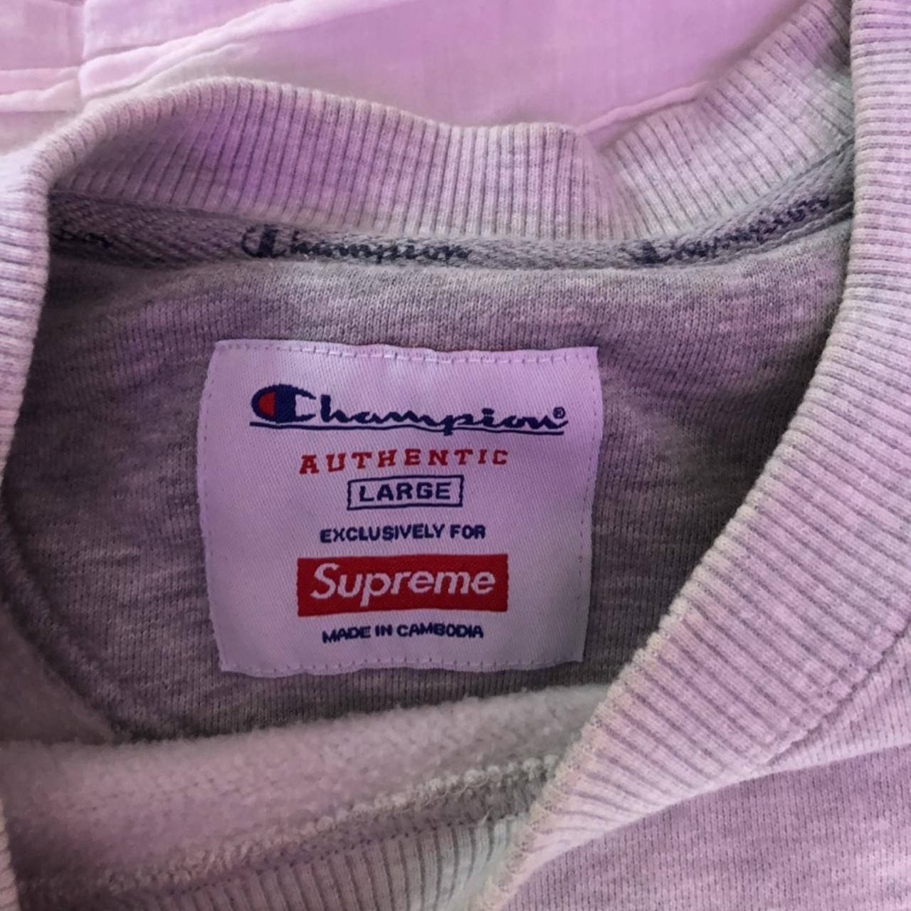 grey supreme and champion crewneck, worn only a few... - Depop