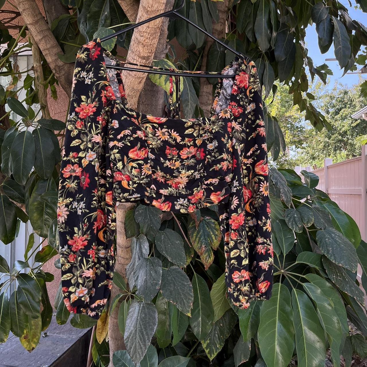 Urban Outfitters black floral long sleeve Romantic... - Depop