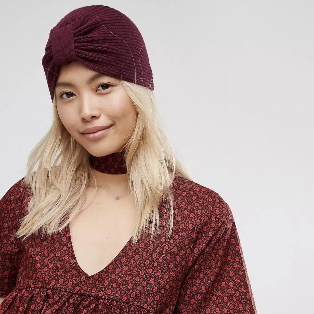 ASOS New Rib Basic Knot Front Hat In Burgundy. Only... - Depop