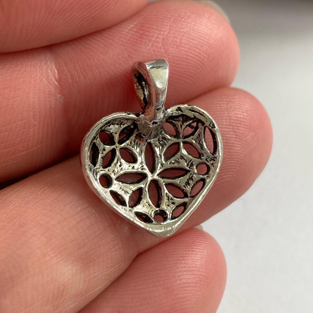 Sterling 925 silver lace heart necklace pendant... - Depop