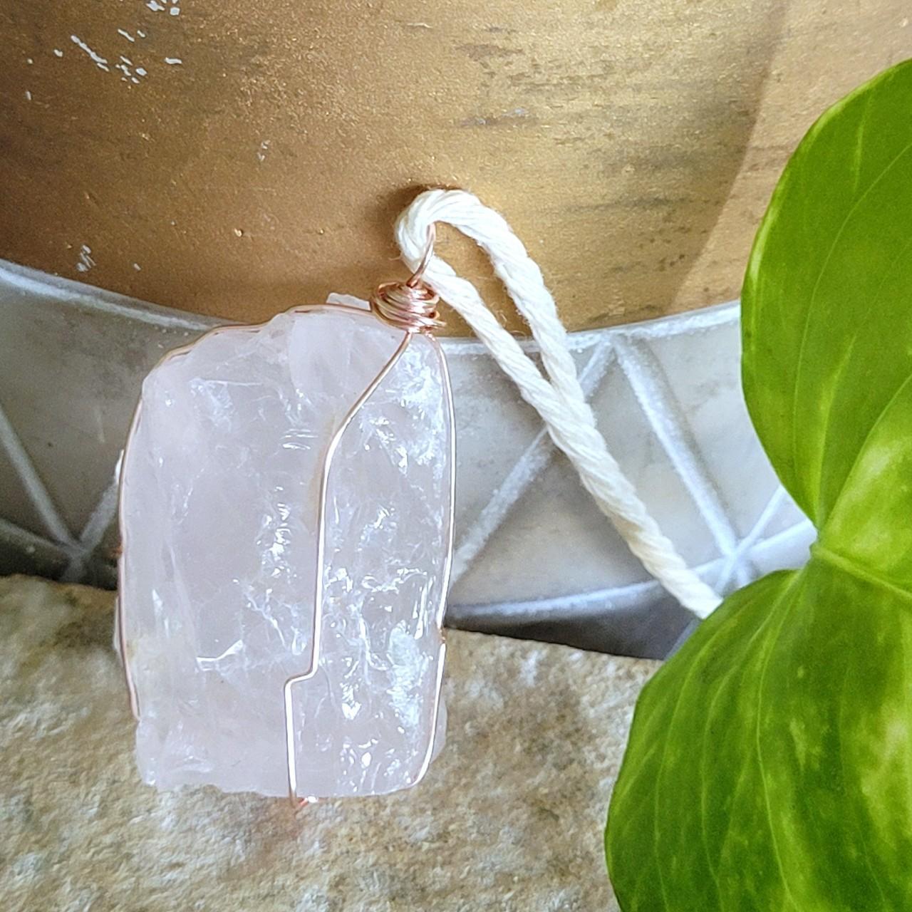 Genuine rough Rose Quartz crystal necklace Rose... - Depop