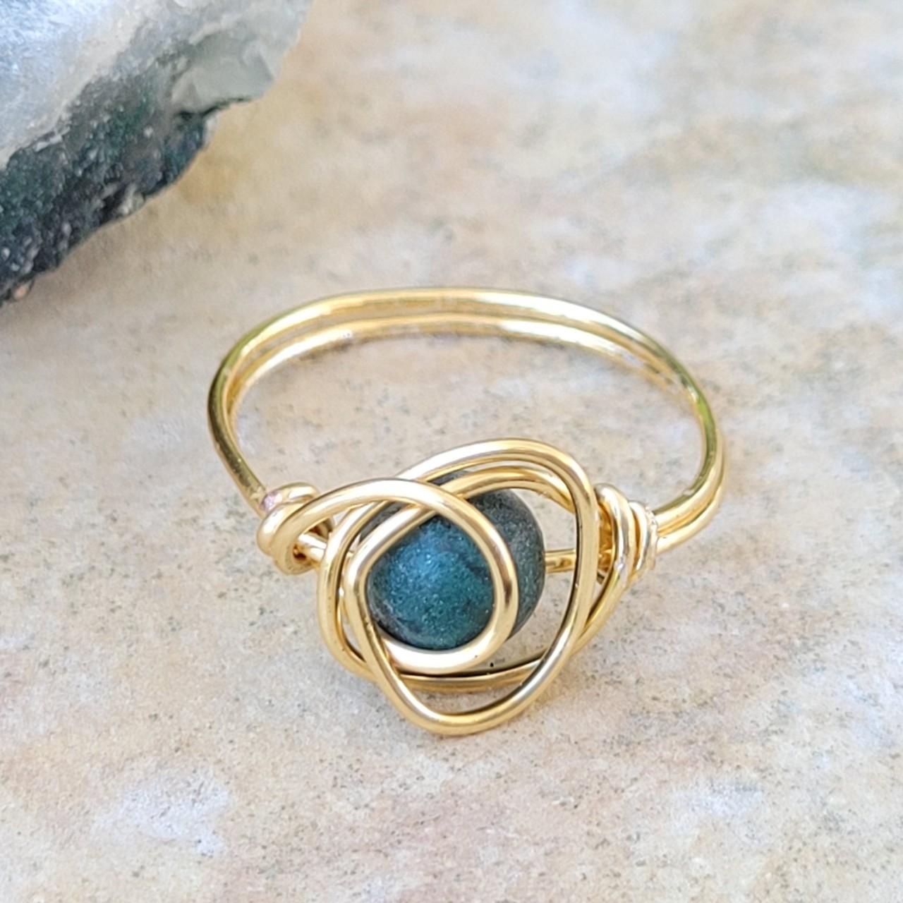 Moss Agate crystal ring Gold tarnish resistant wire... - Depop
