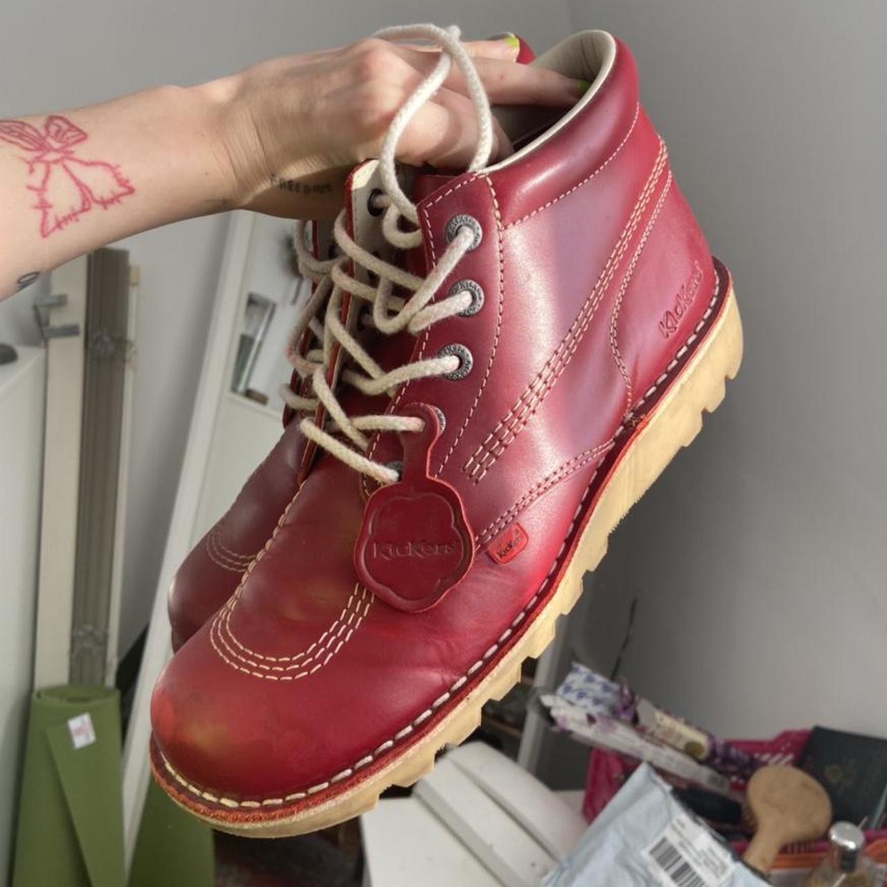 Red high kickers shoes really good condition - Depop