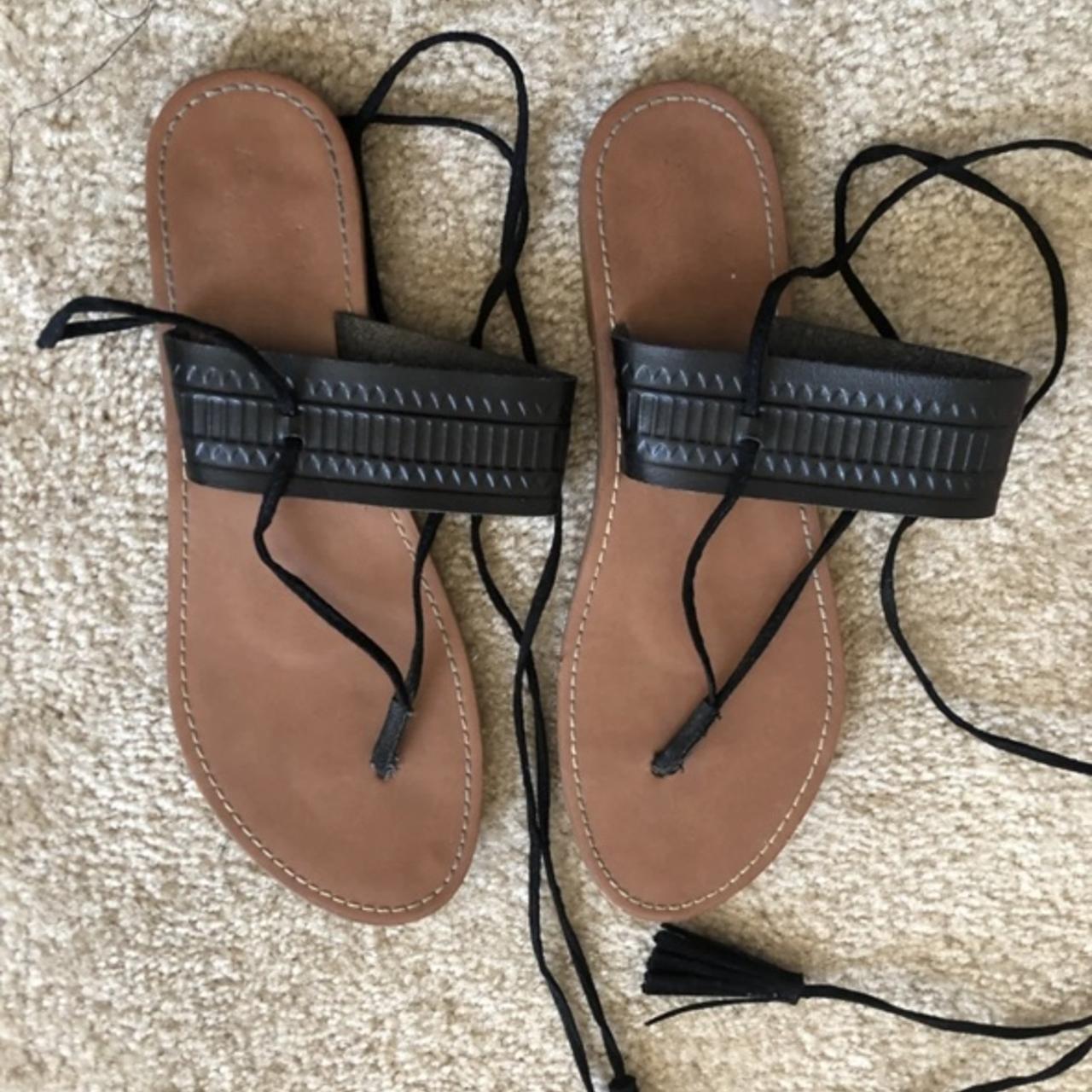 American Eagle balck lace up sandals! Have been worn... - Depop