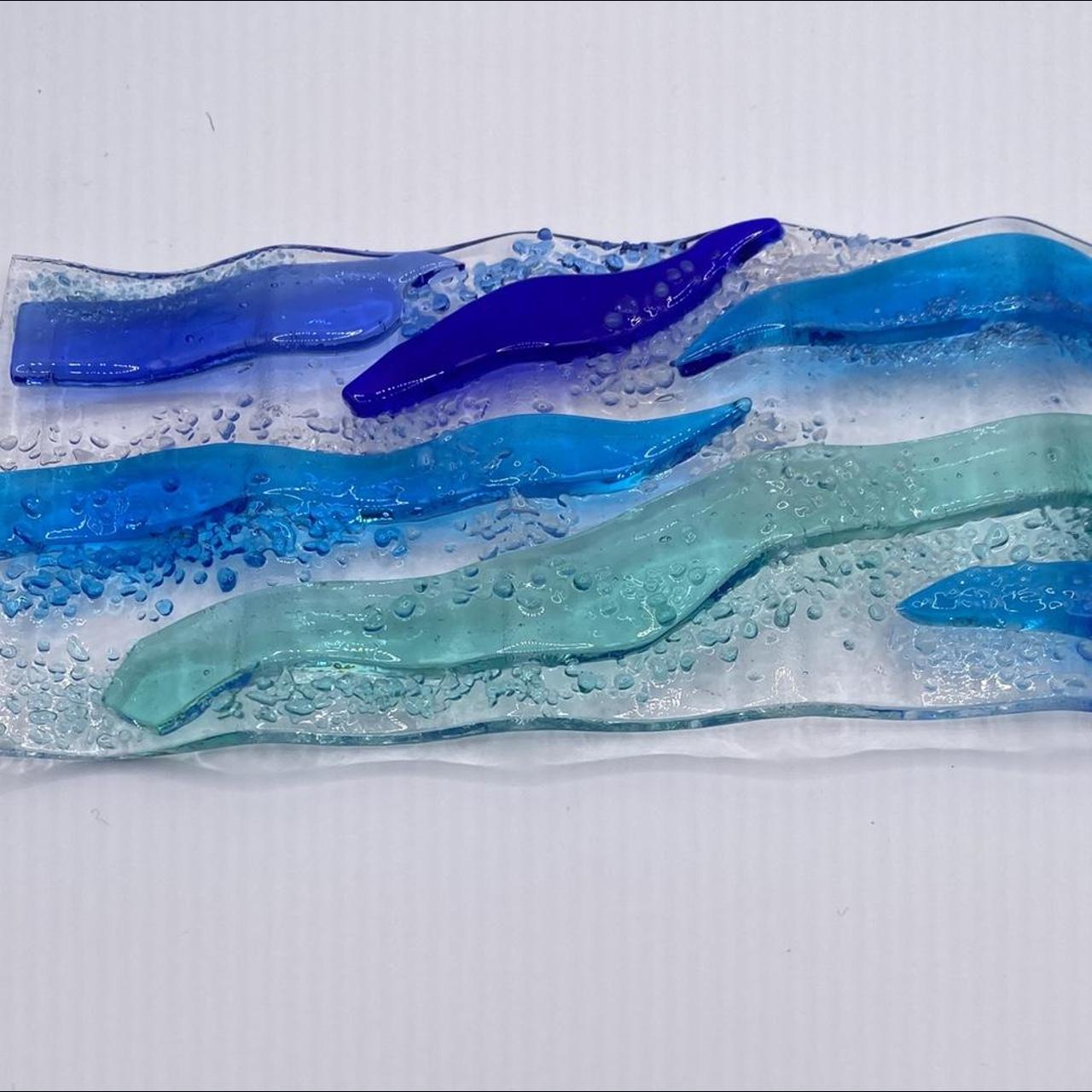 This is a gorgeous fused glass seascape, slumped... - Depop